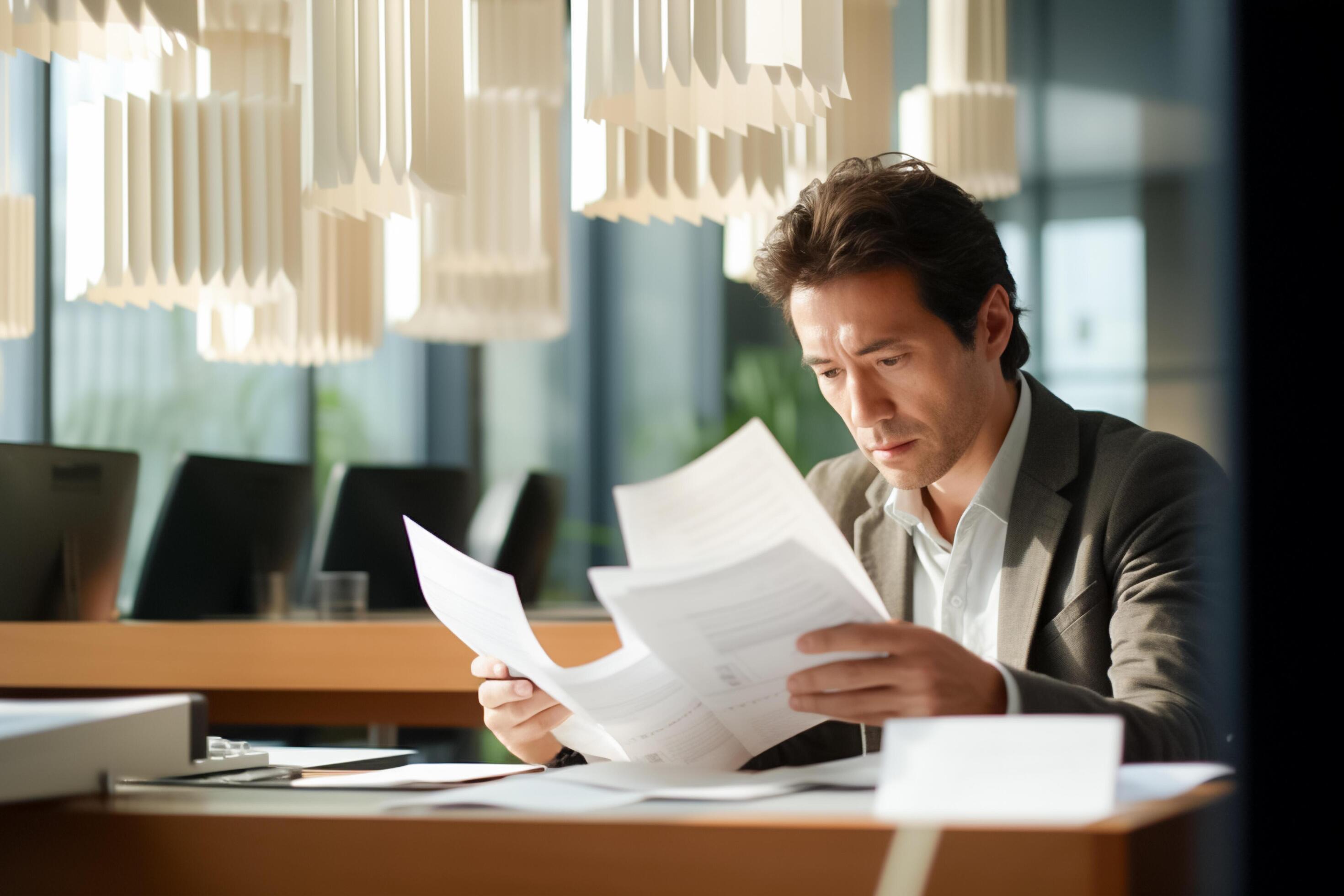 AI generated portrait of a handsome businessman holding document while ...