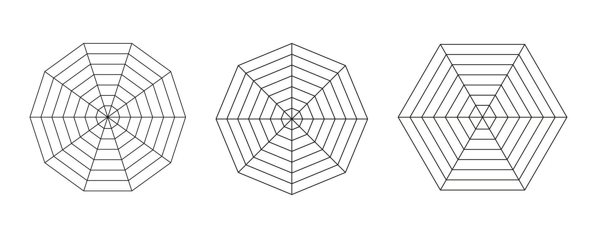 Radar, spider diagram templates. Polygon graphs. Spider mesh. Diagram ...