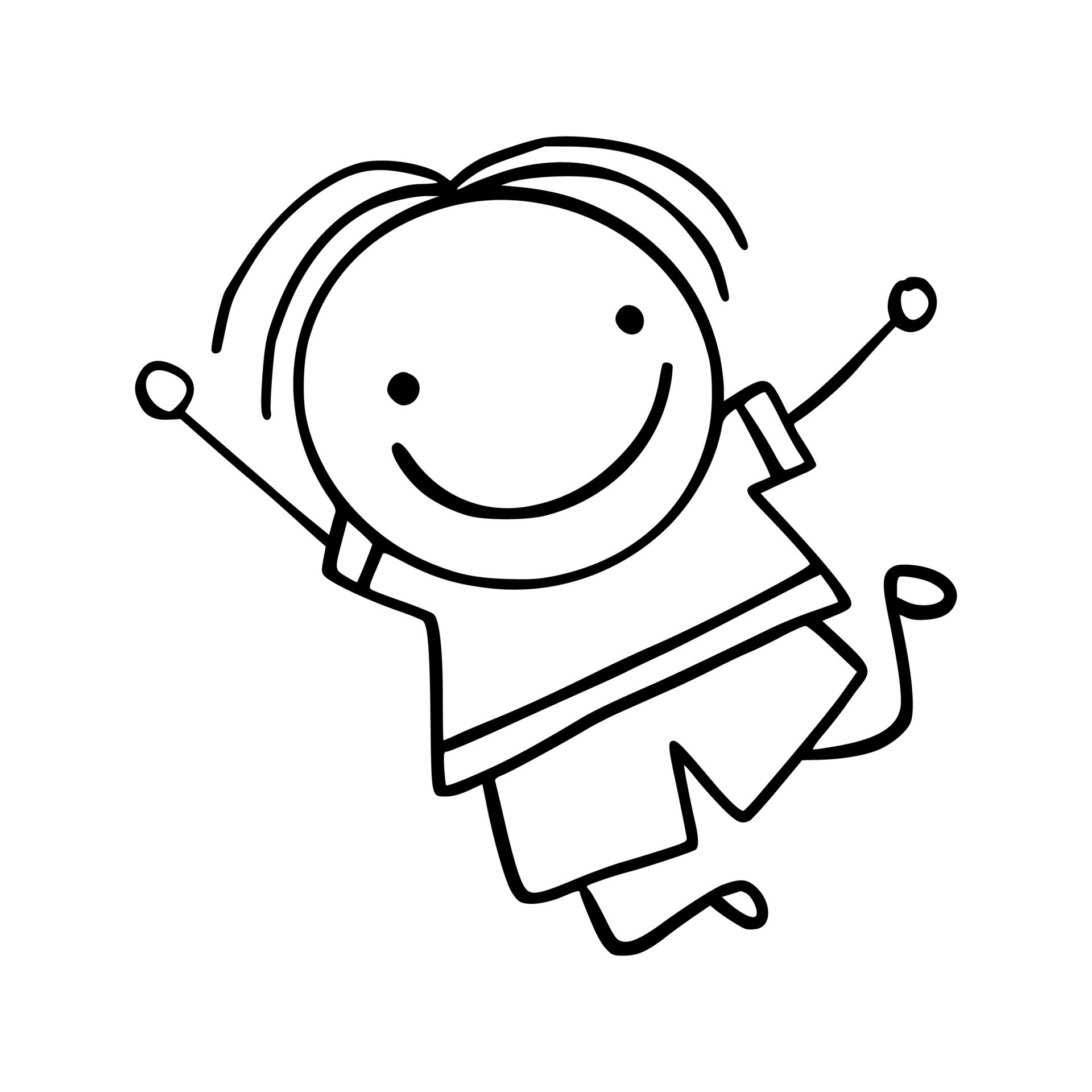 Hand-Drawn Line Art Cartoon of Happy Kids. Children Illustration ...