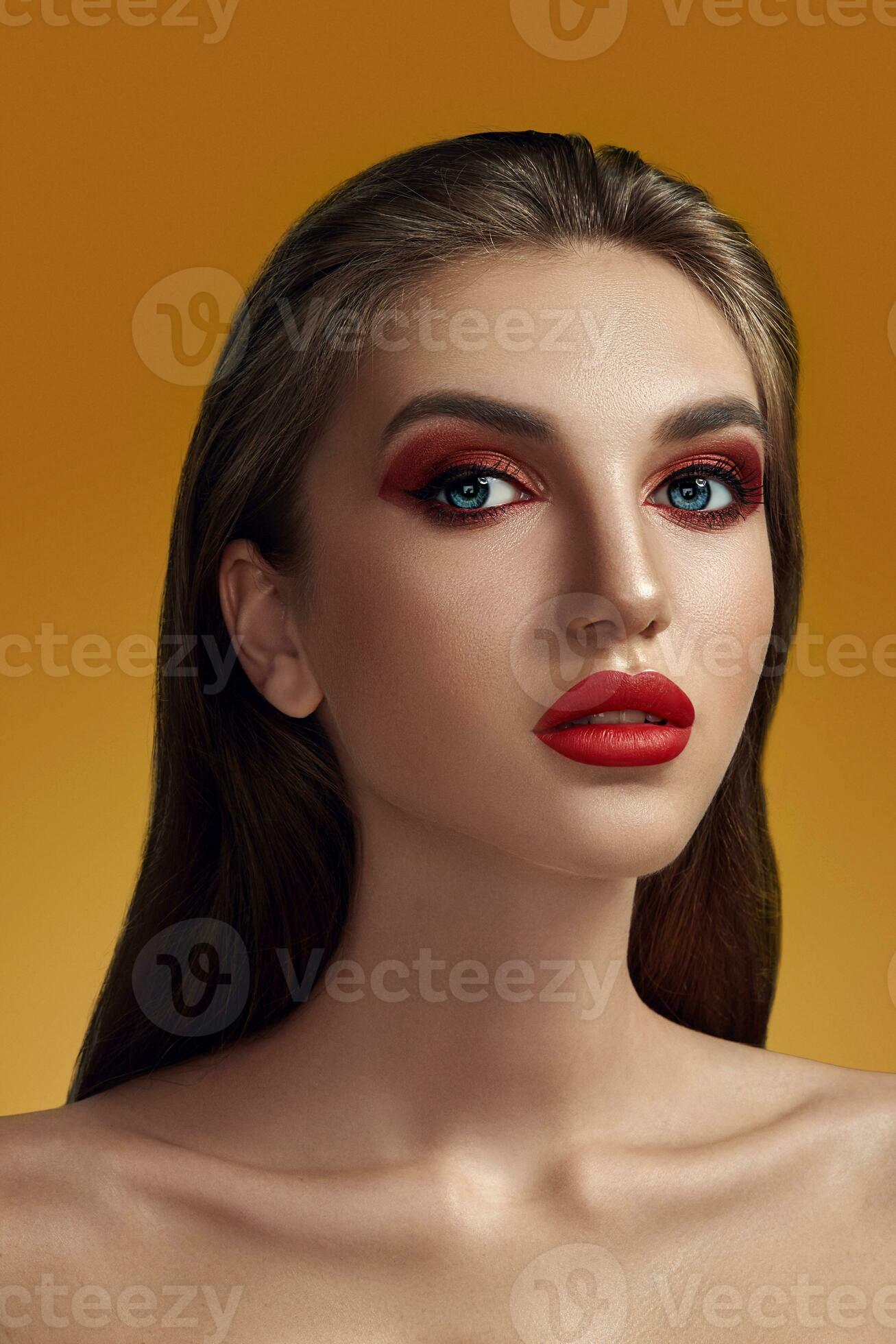 Close Up Glamour Portrait Of A Beautiful Half Naked Model With Bright