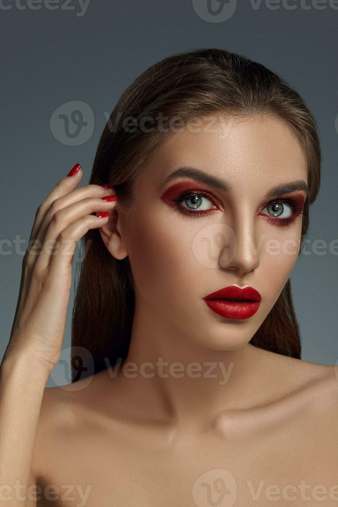 Close Up Glamour Portrait Of A Beautiful Half Naked Model With Bright