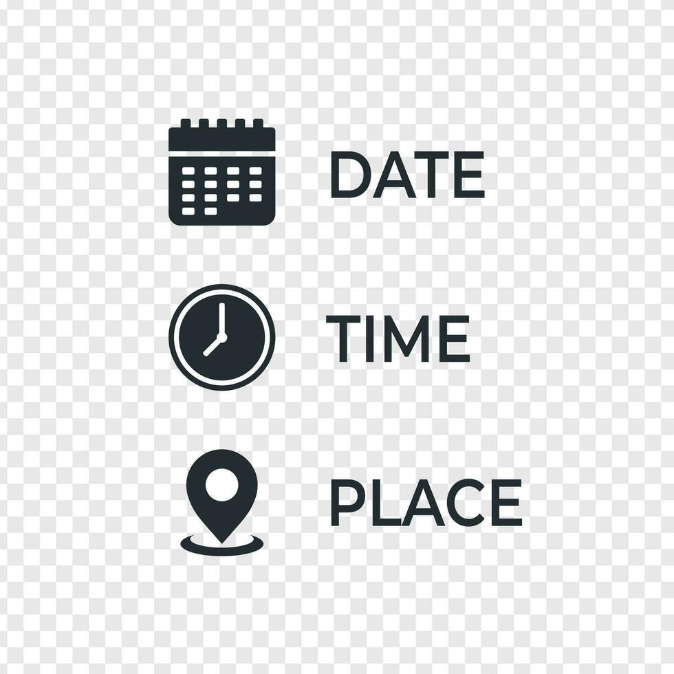 Vector illustration of date time place icon in dark color and ... Vector illustration of date time place icon in dark color and ...