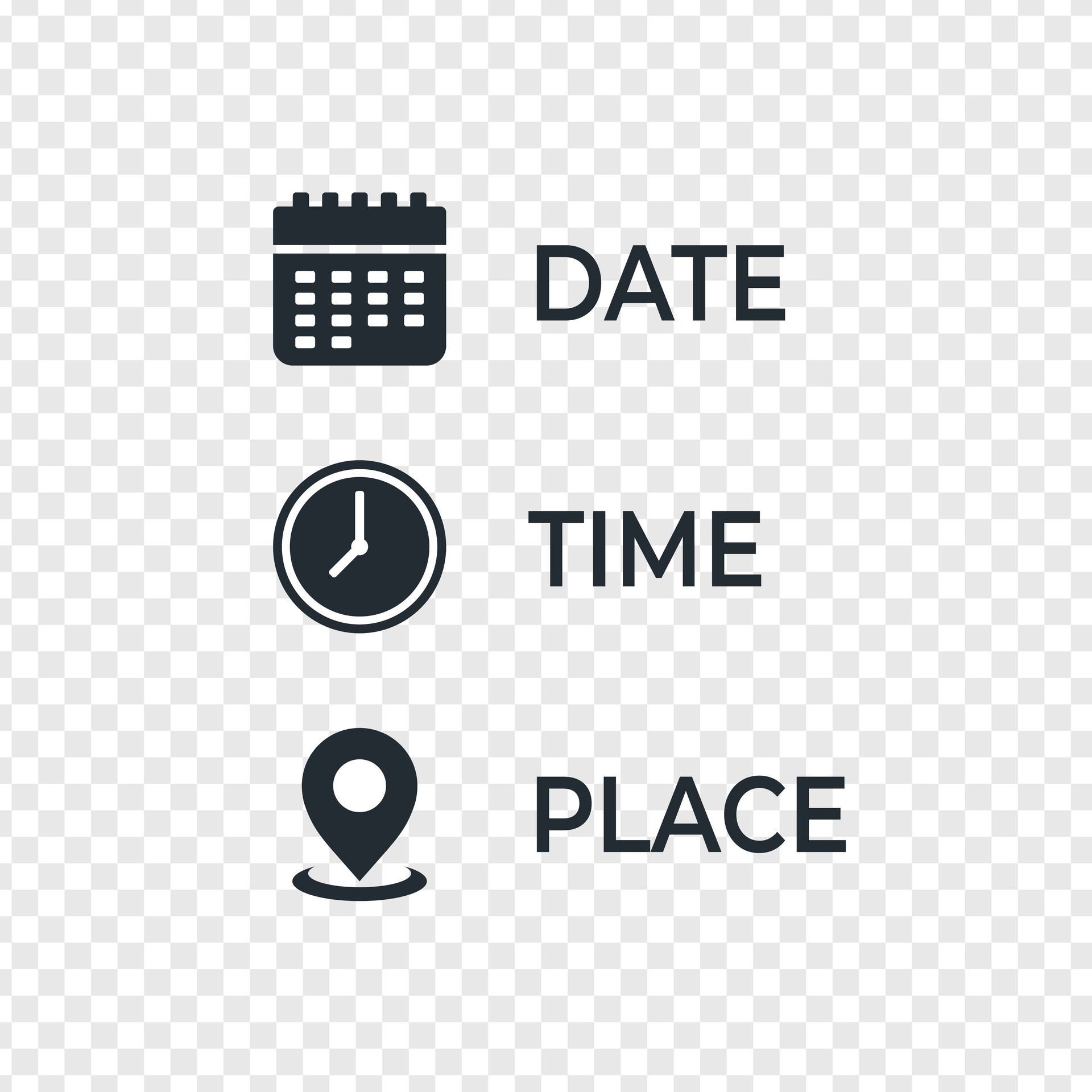 Vector illustration of date time place icon in dark color and ... Vector illustration of date time place icon in dark color and ...