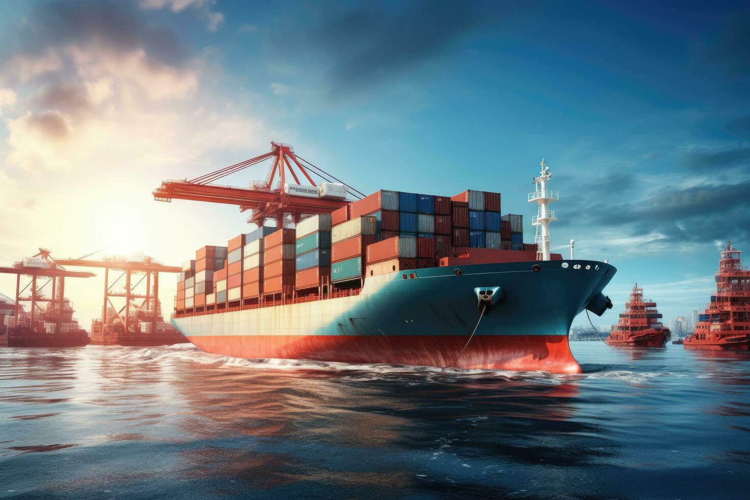 Ai Generated Containers Loading And Unloading At The Port Terminal 3d Rendering A Container