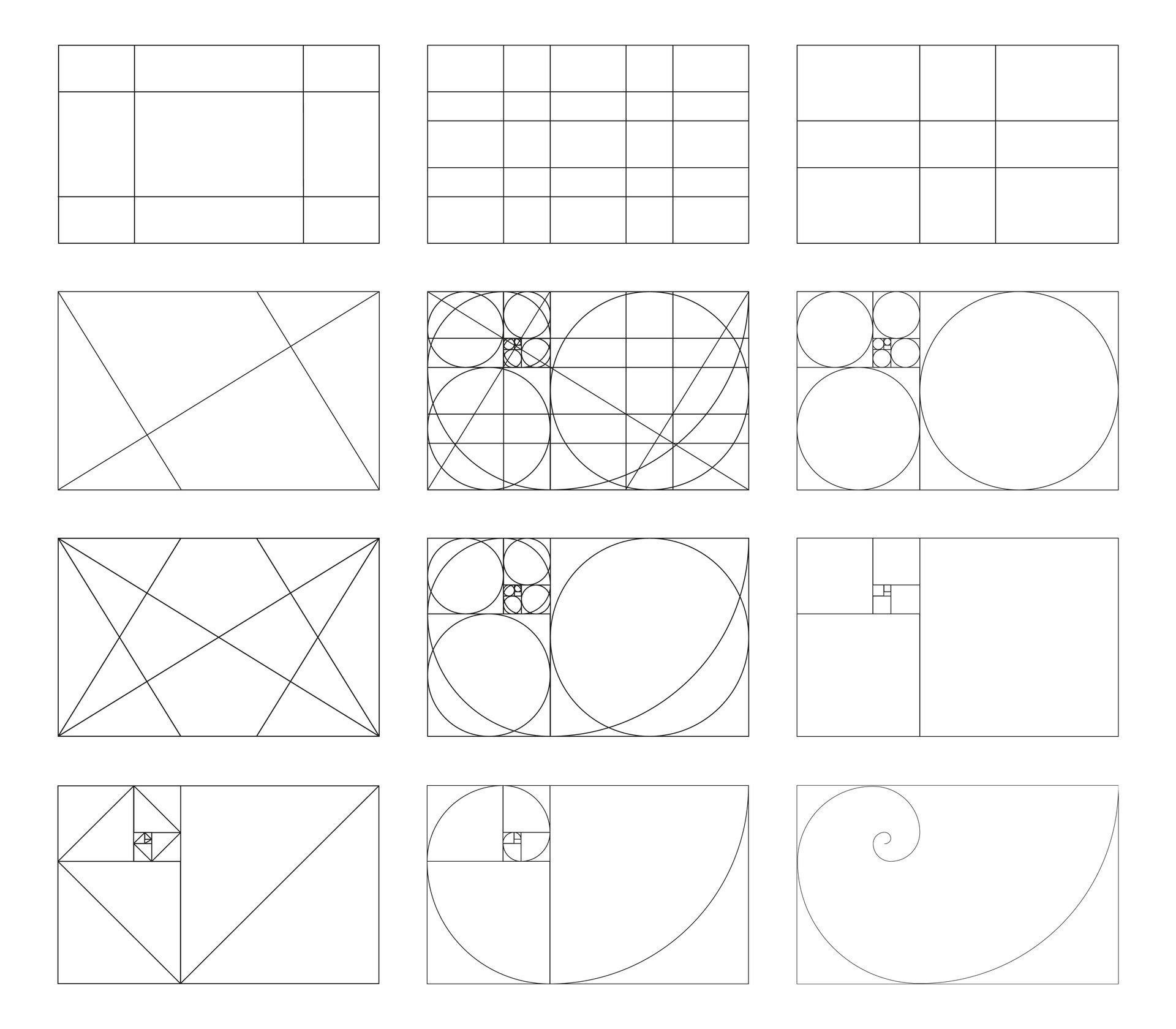 Golden ratio template. Method golden section. Set of harmony ...