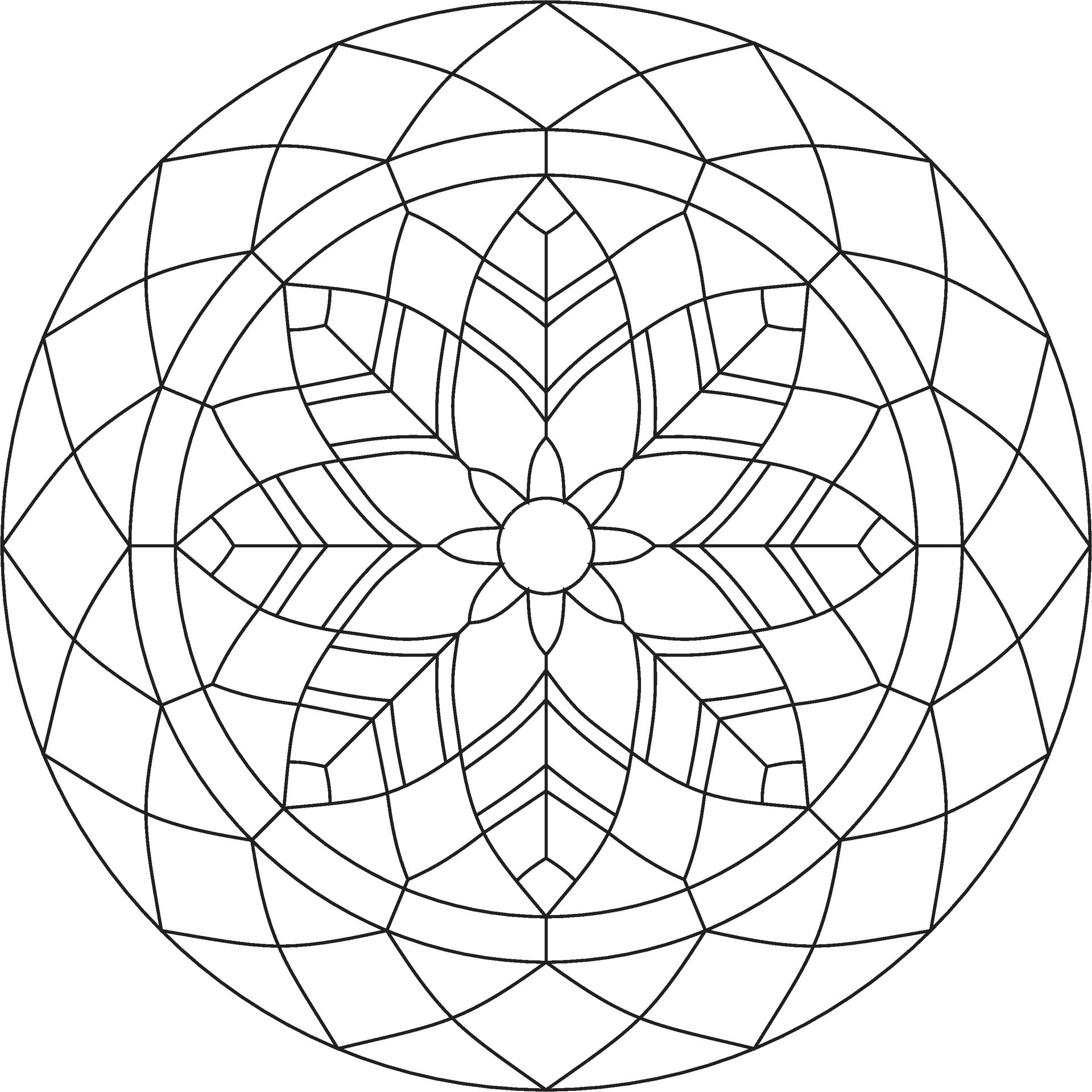 Vector Outline Round Stained Glass Pattern For Window Or Ceiling Mosaic Circle Geometric
