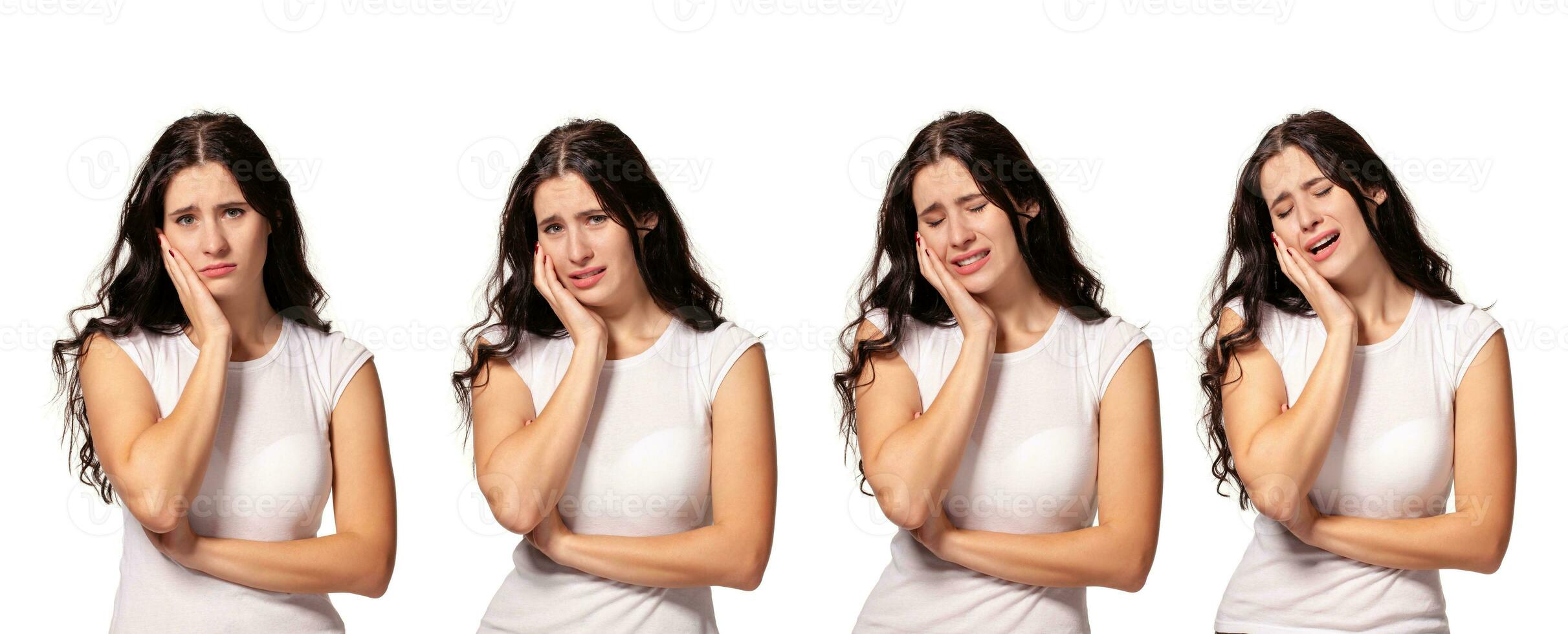Beautiful Woman In A Light Casual T Shirt Posing Isolated On White