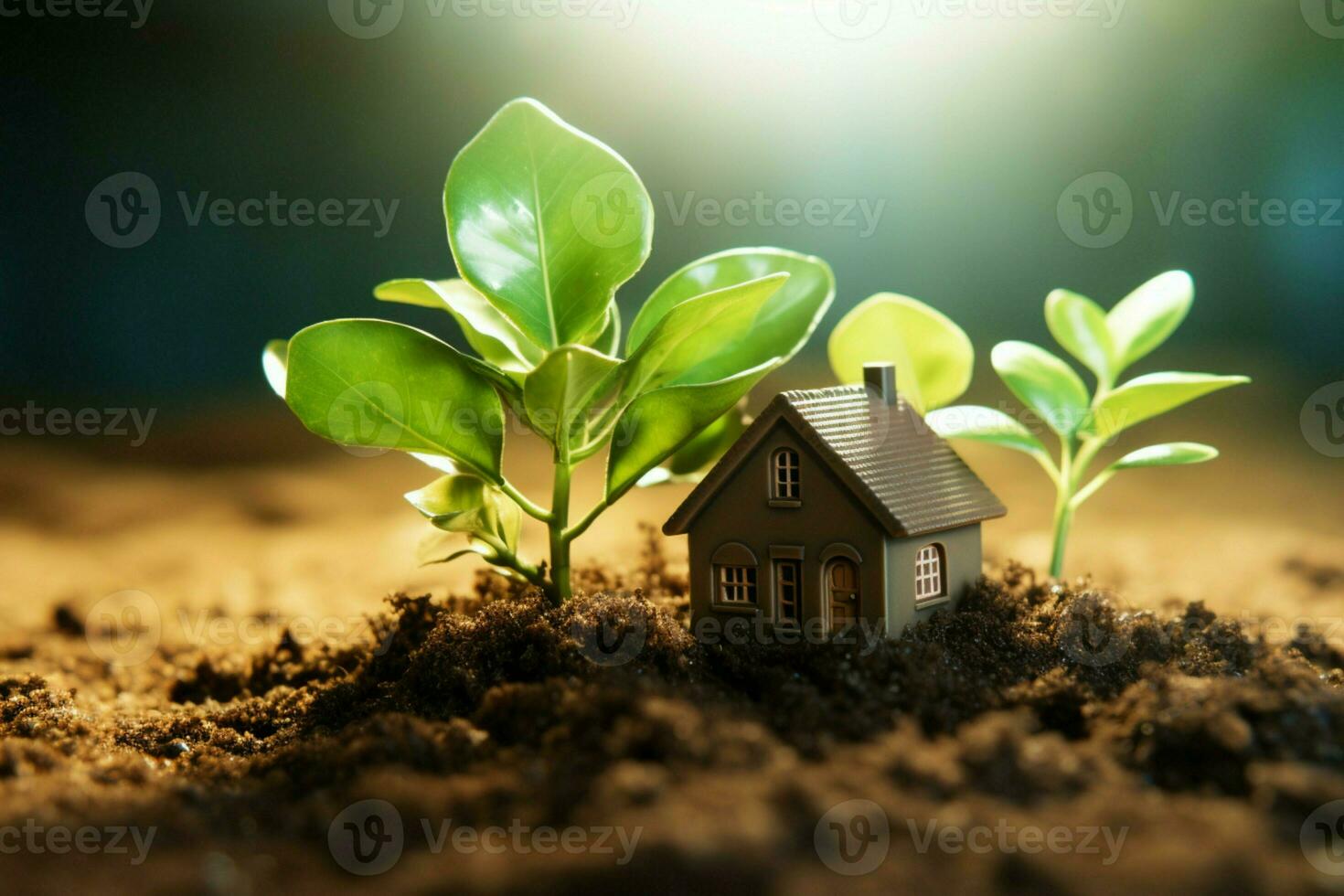 AI generated Conceptual growth house and plant thrive in soil ... AI generated Conceptual growth house and plant thrive in soil ...
