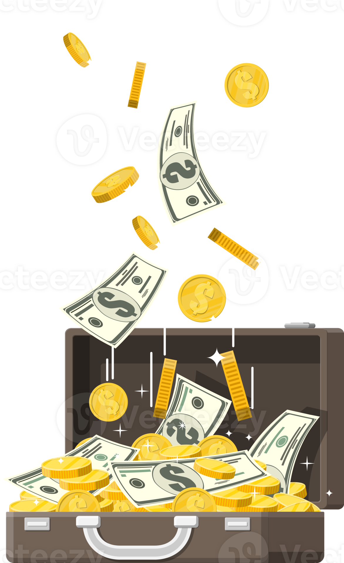 Open leather suitcase full of money. 35772454 PNG