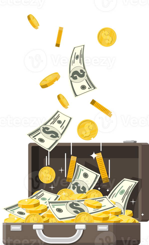 Open leather suitcase full of money. 35772454 PNG
