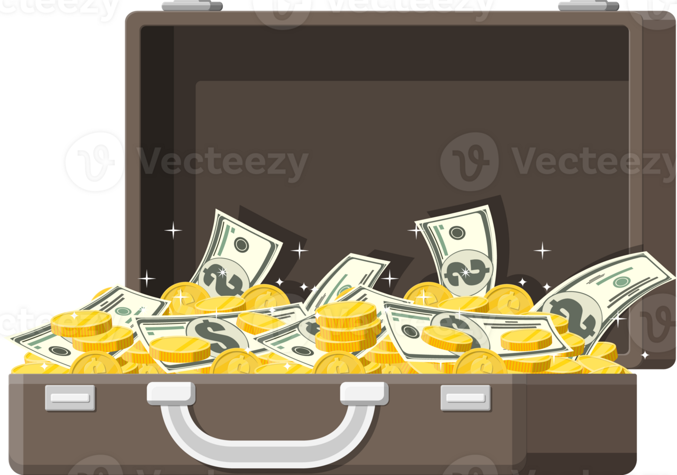 Open leather suitcase full of money. 35772656 PNG