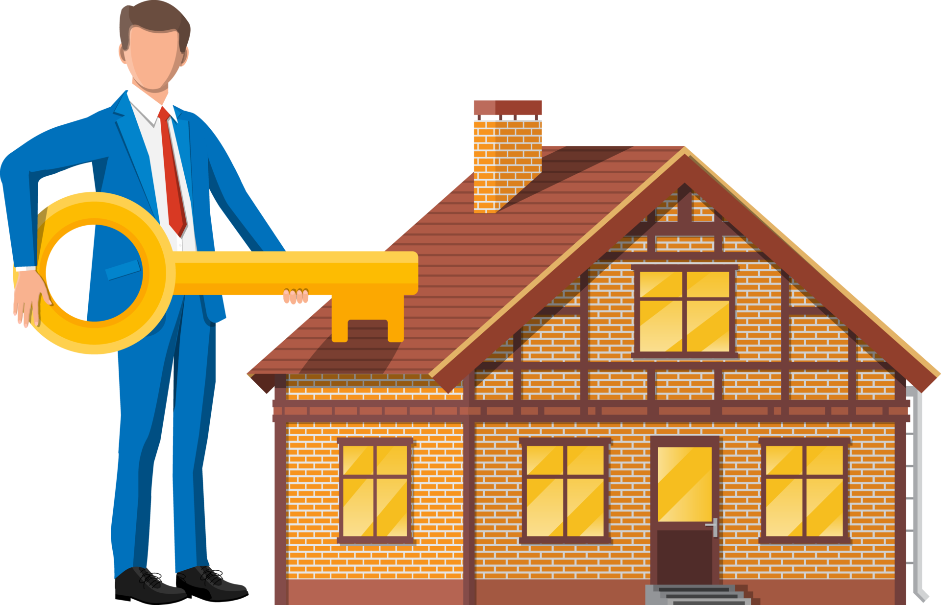 Businessman holding big key near house building. 35772660 PNG Businessman holding big key near house building. 35772660 PNG