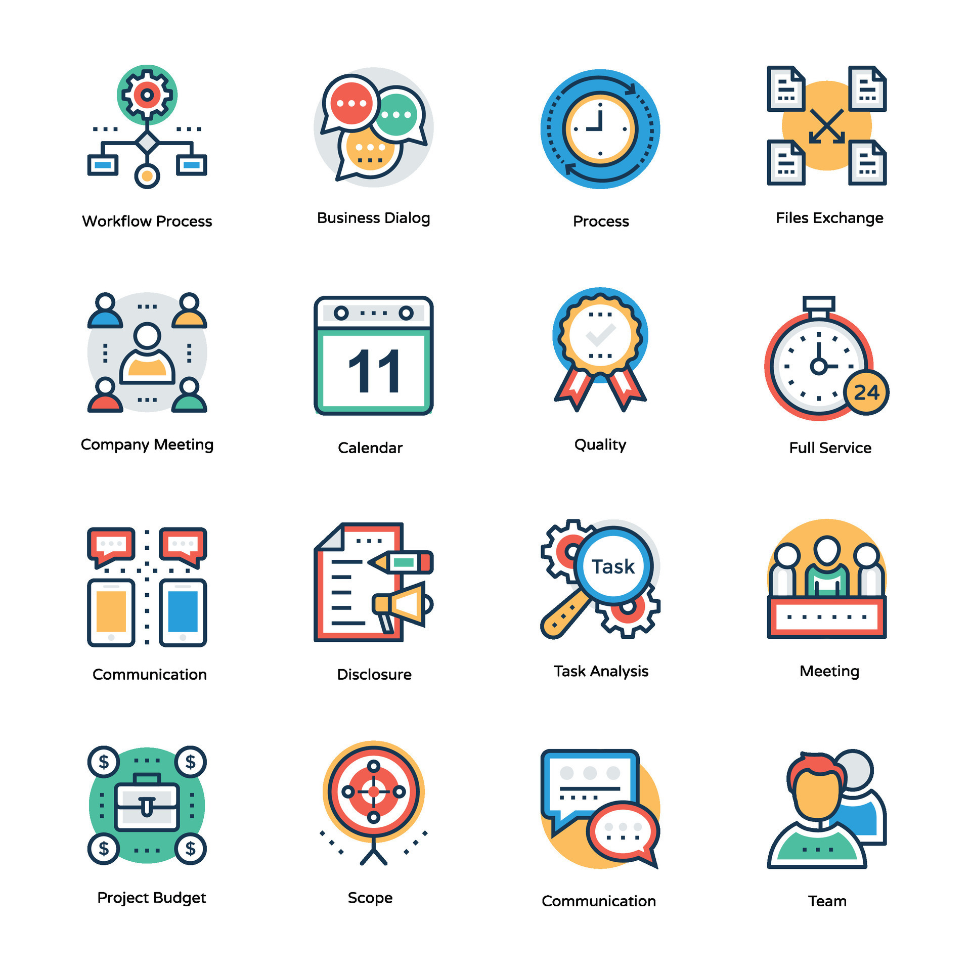 Project Management Flat Vector Icons Set 35772663 Vector Art at Vecteezy