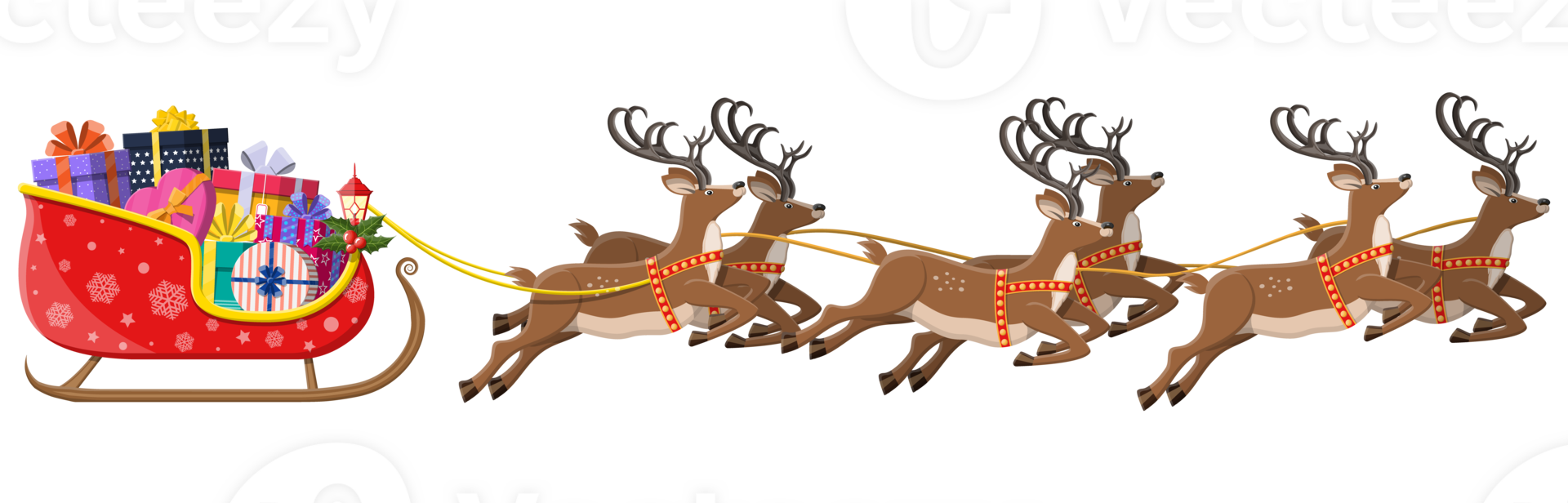 Santa claus sleigh full of gifts and his reindeers 35772721 PNG