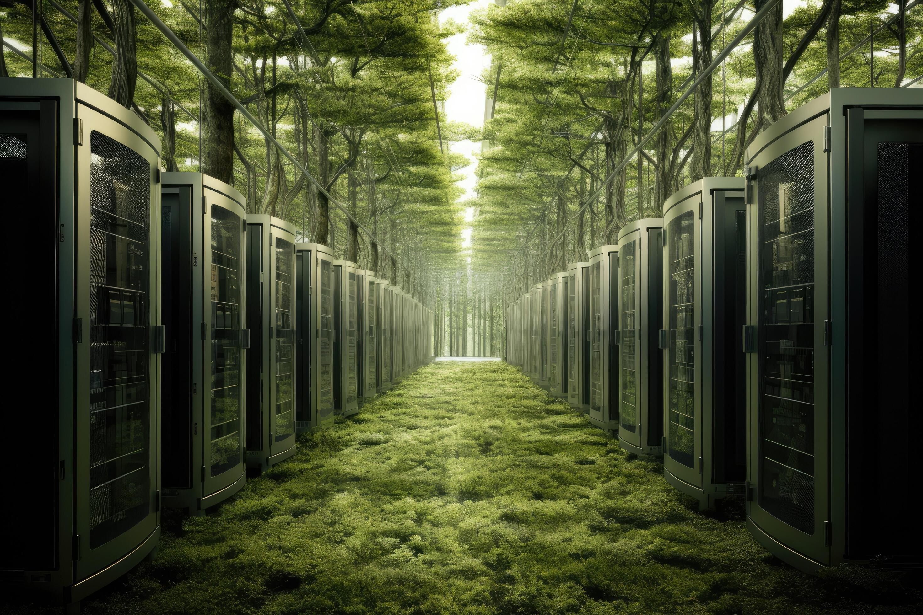 AI generated Server room with green grass and trees. 3d rendering ...