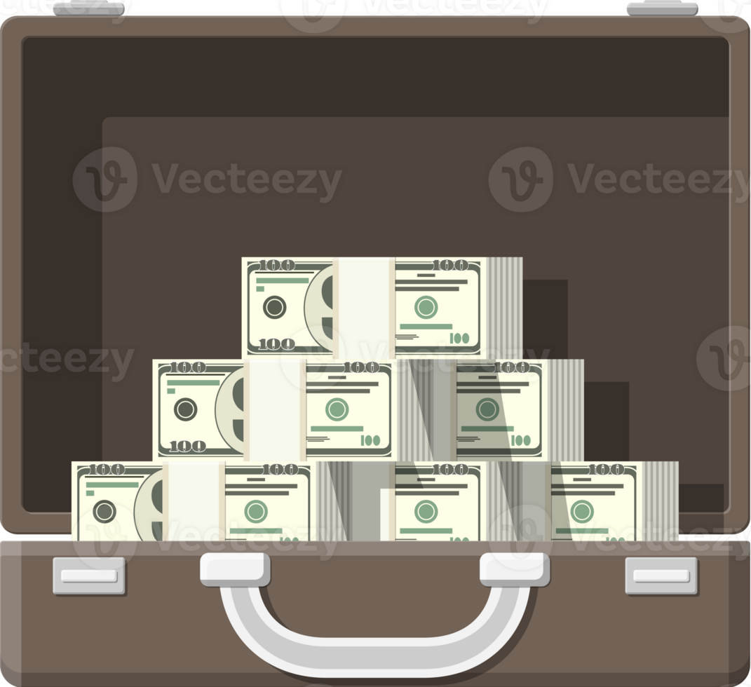 Open leather suitcase full of money 35773739 PNG