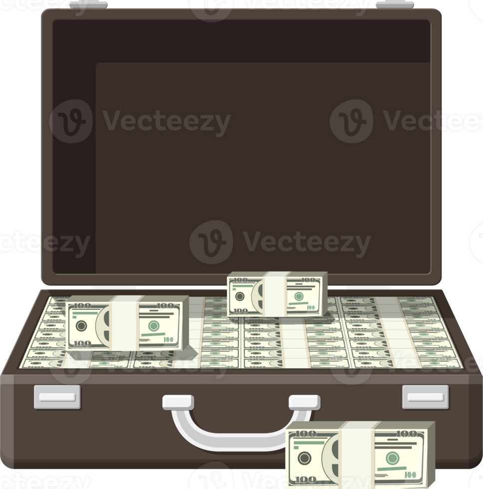 Open leather suitcase full of money 35774936 PNG