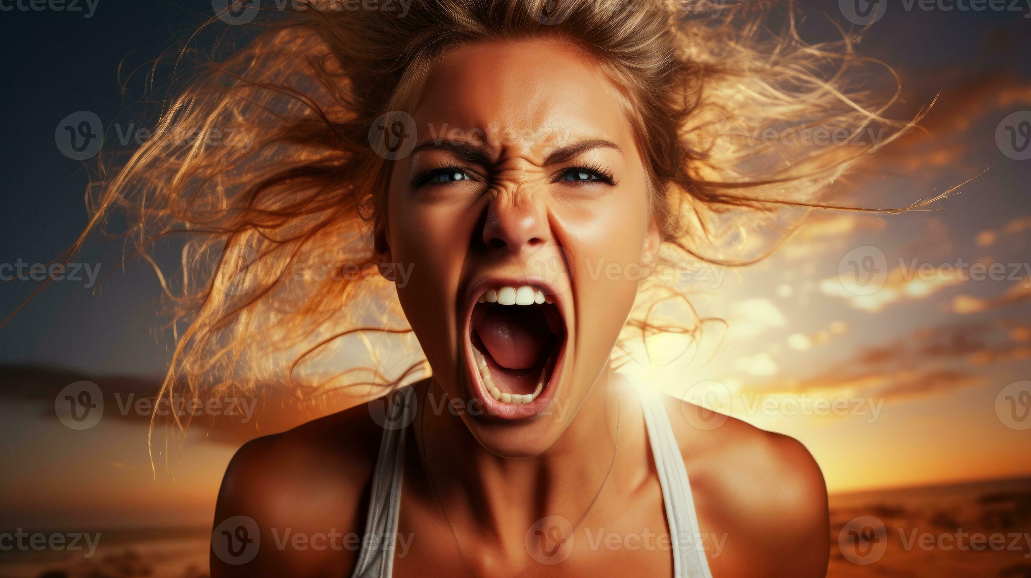 AI generated A woman with her mouth open, screaming in distress. Generative AI 35778383 Stock ...