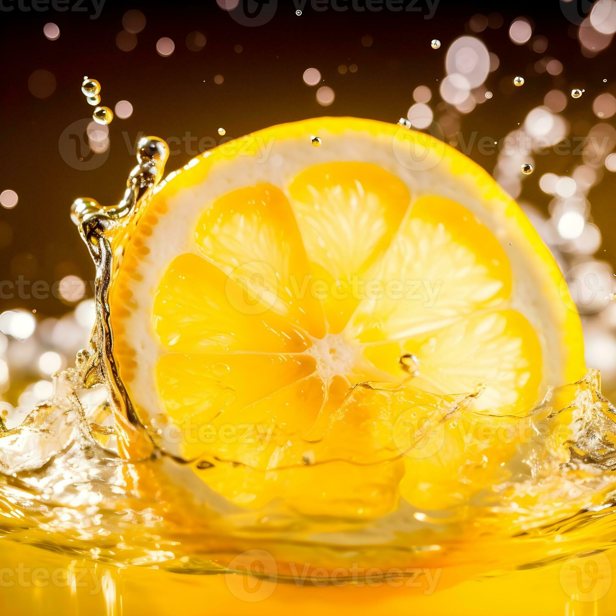 AI generated Fresh lemon slice in water with bubbles. Close-up of a lime slice in liquid with ...