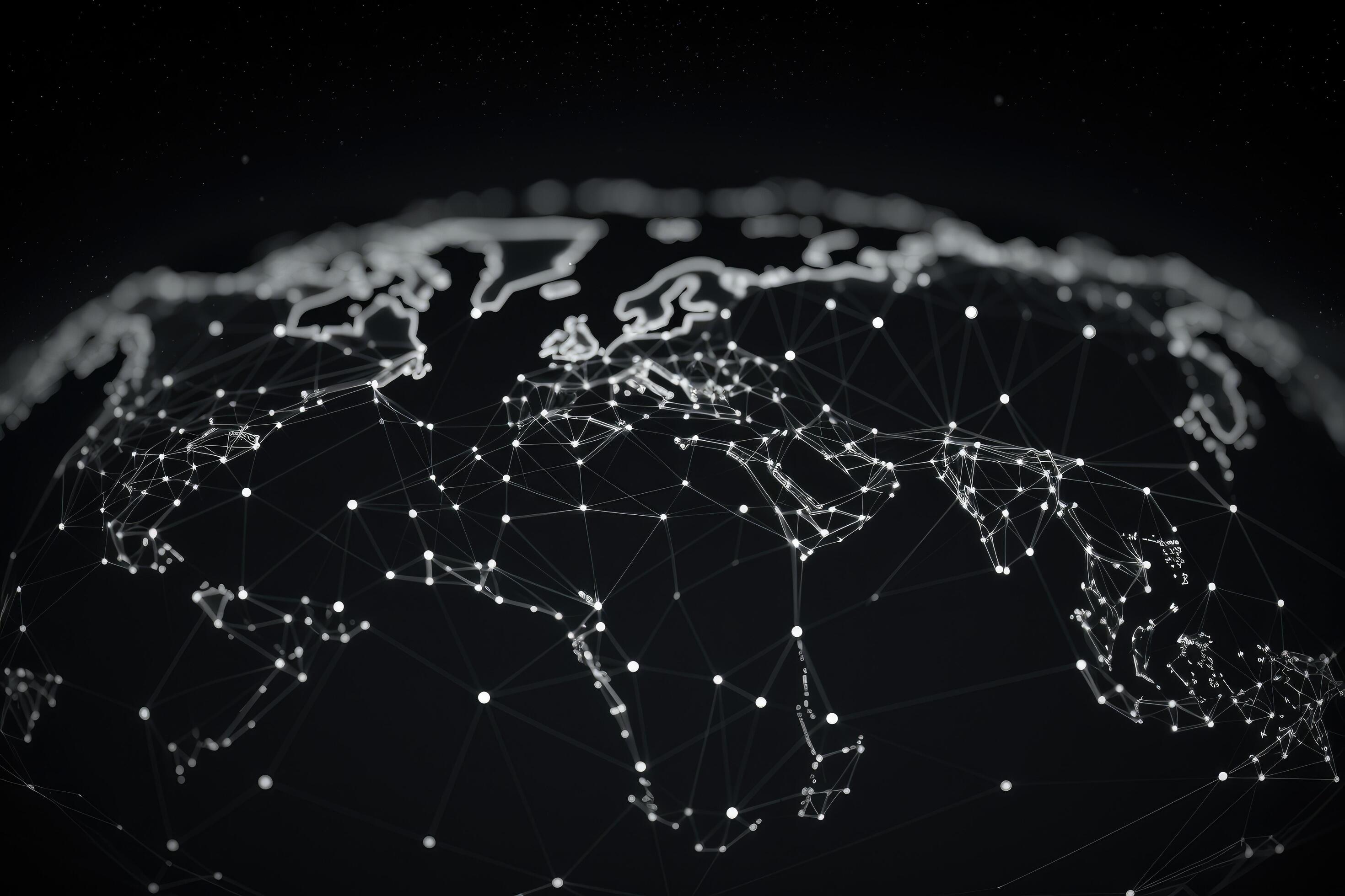 AI generated Global network connection on dark background. Global technology concept. 3D ...