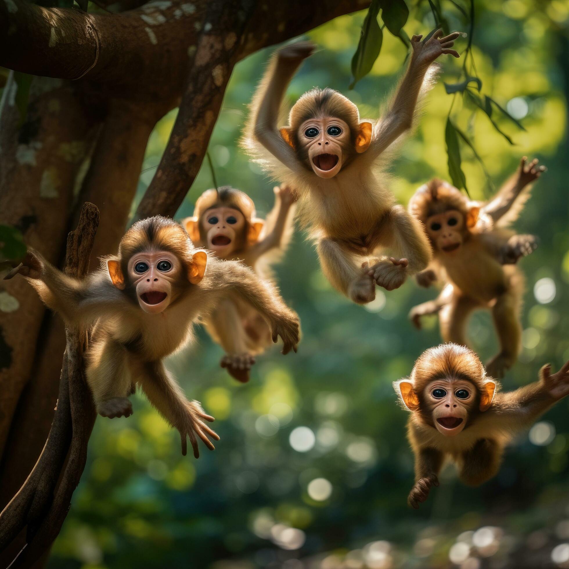 AI generated A playful group of monkeys swings through the trees 35783850 Stock Photo at Vecteezy