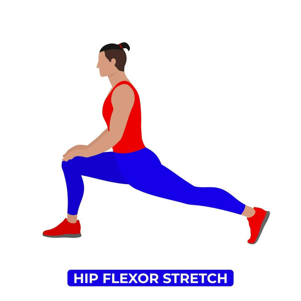 Vector Man Doing Hip Flexor Stretch Deep Lunge Stretch An Educational Illustration On A White