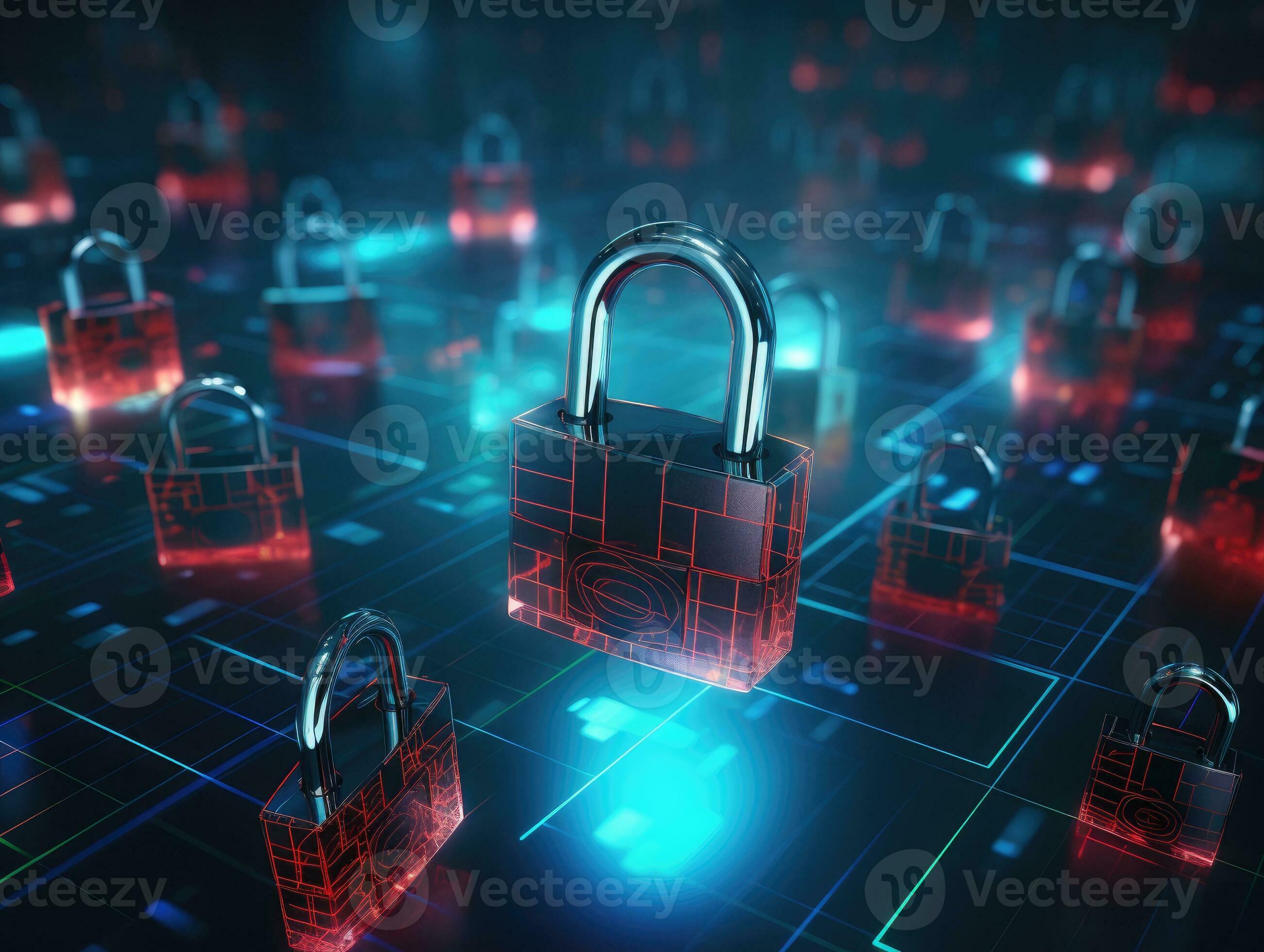 AI Generated padlocks in front of digital codes. Cybersecurity. Locks. Keys. 35789619 Stock ...