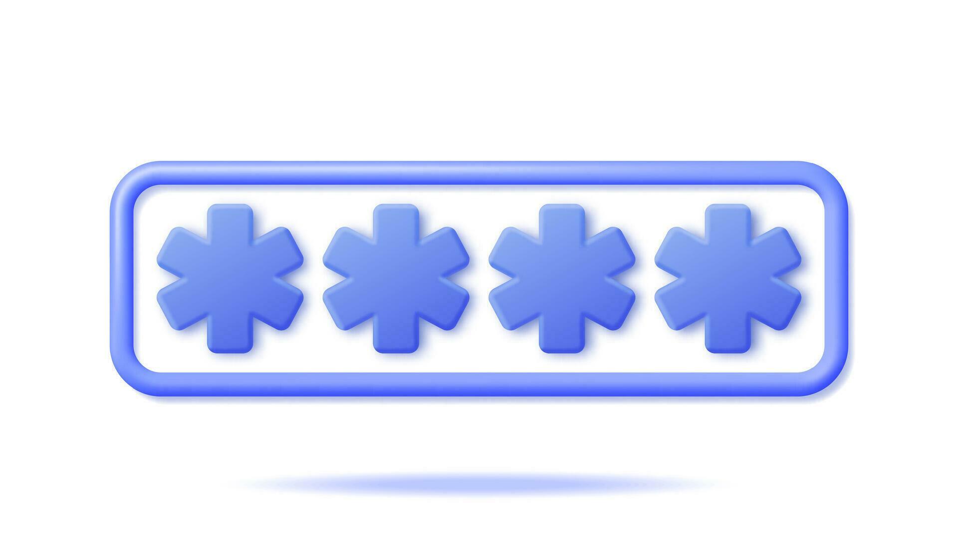 3D Locked Password Field Isolated On White. Render Password Hidden Stars in Wide Shape. Computer ...