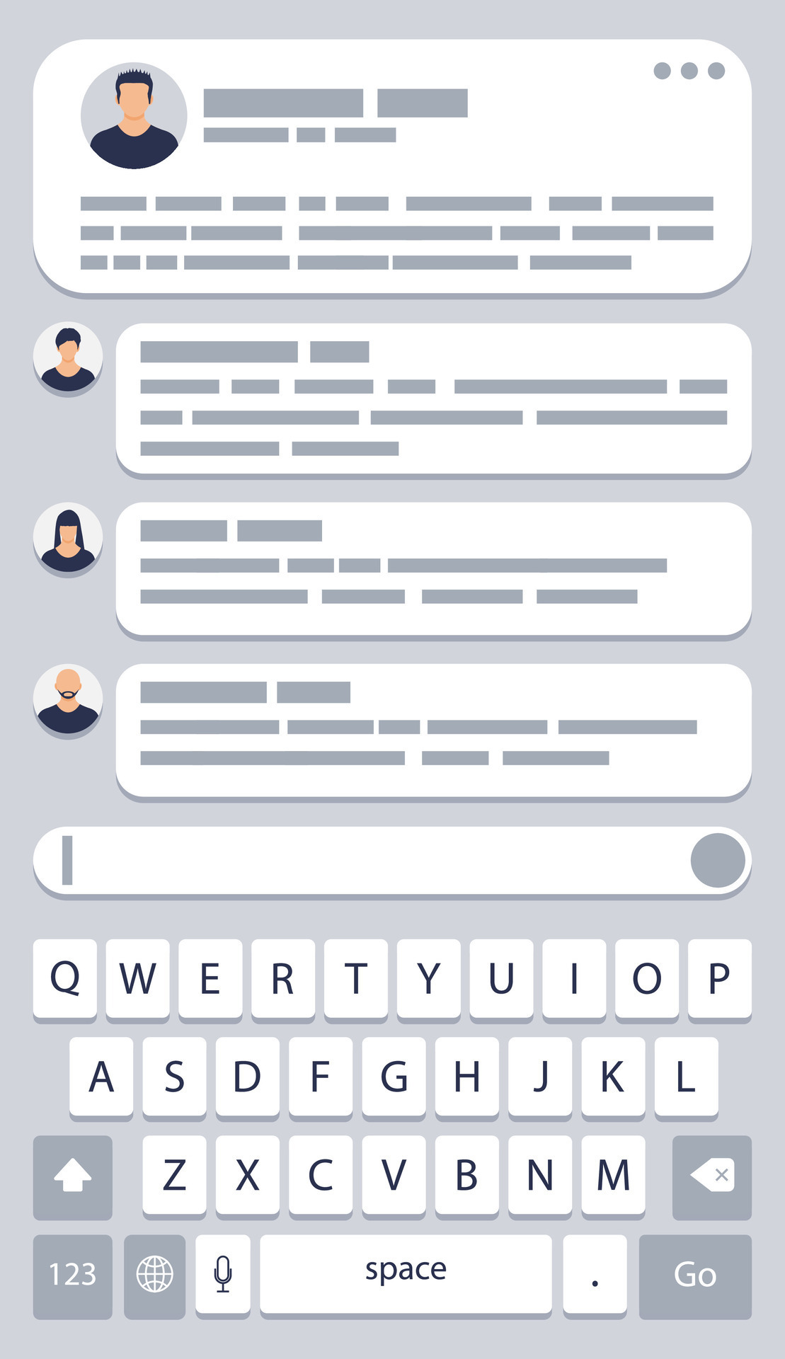 Mobile Messaging App Page With Keyboard Instant Messaging Screen Flat