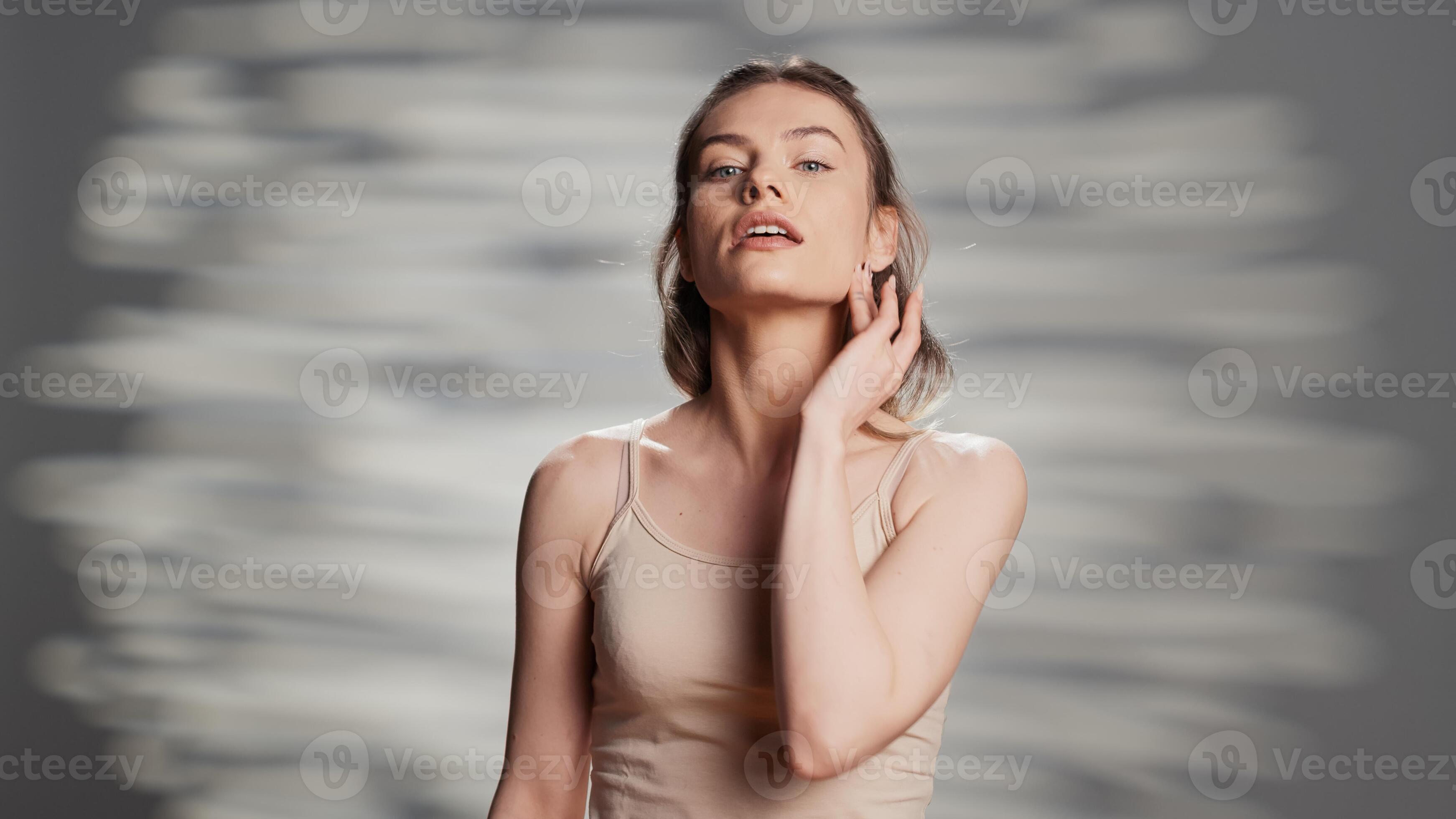 Cheerful Flawless Lady With Radiant Glowing Skin Posing With Confident