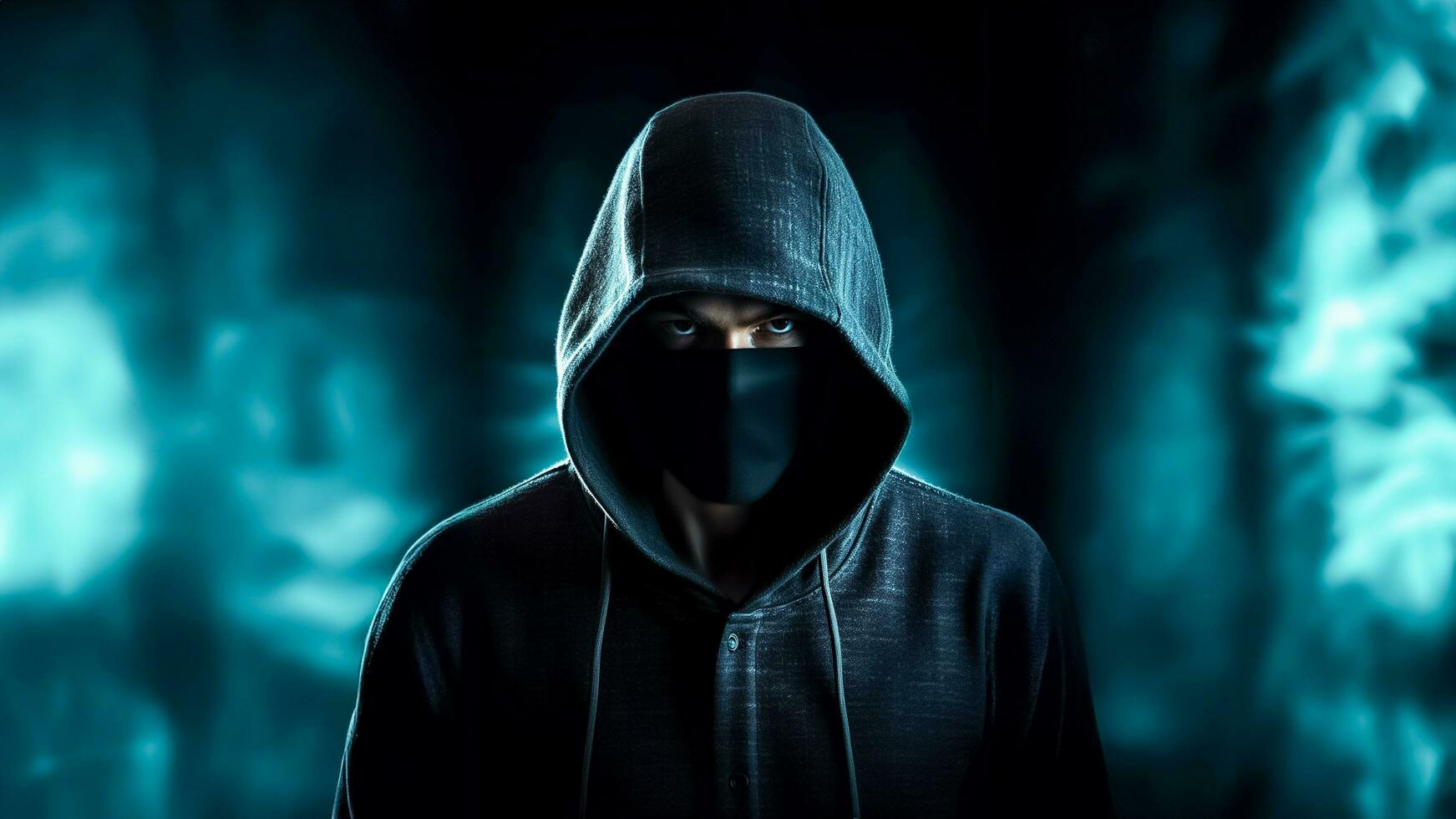 AI generated Hacker man typing on laptop, hacking computer system. male in mask and hoodie .AI ...
