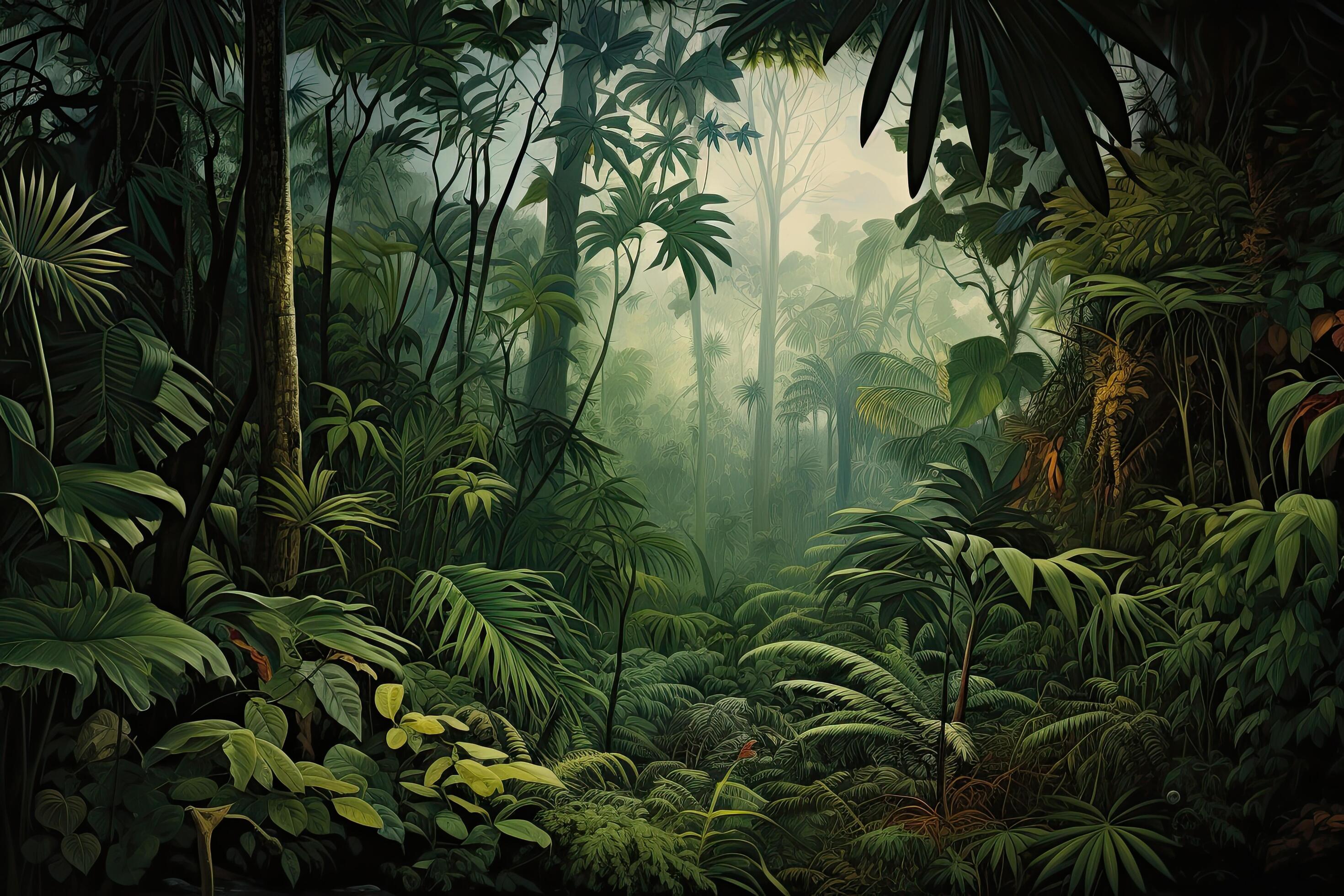 AI generated 3d rendering of the jungle with trees and plants in the ...