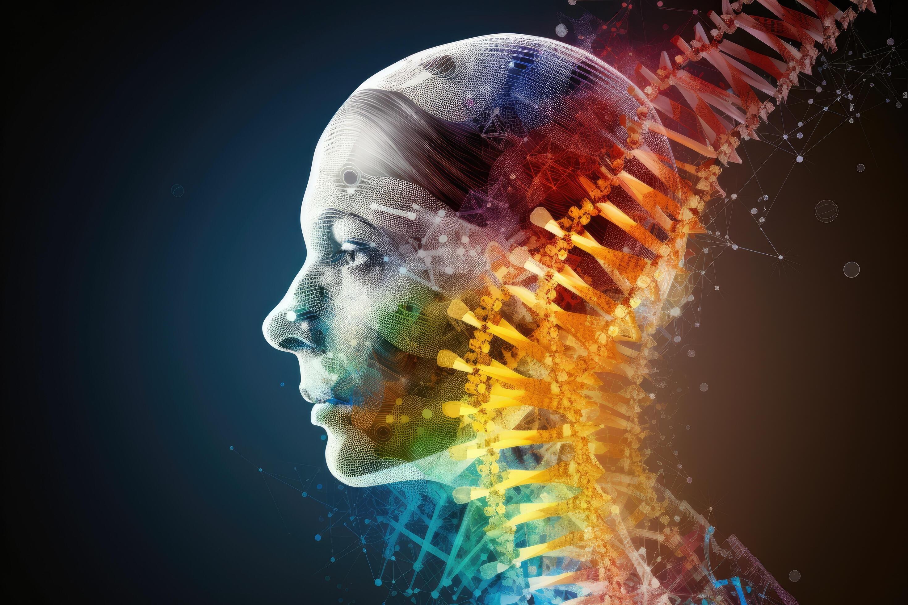 AI generated Digital illustration DNA structure in colour background 3D rendered image, Code of ...