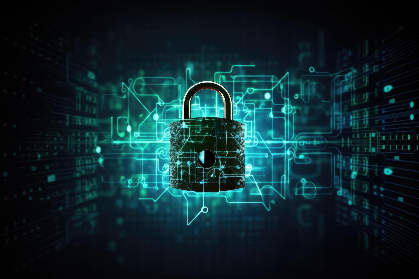 Ai Generated Cyber Security Concept With Circuit Board And Padlock On Blue Background Data