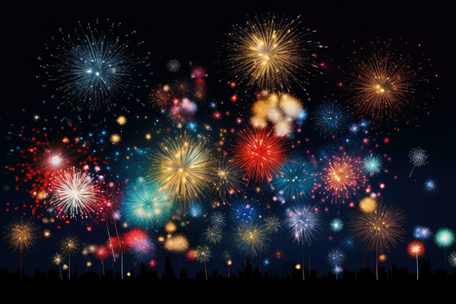 AI generated Colorful fireworks in the night sky with stars and bokeh, A celebratory explosion ...