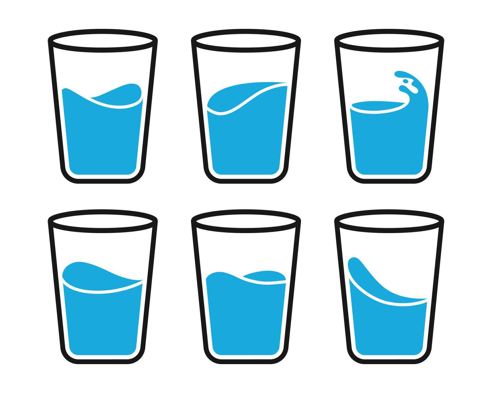 Drinking water glass icon set. Water glass or cup water icon symbol. Glass of drink water symbol ...