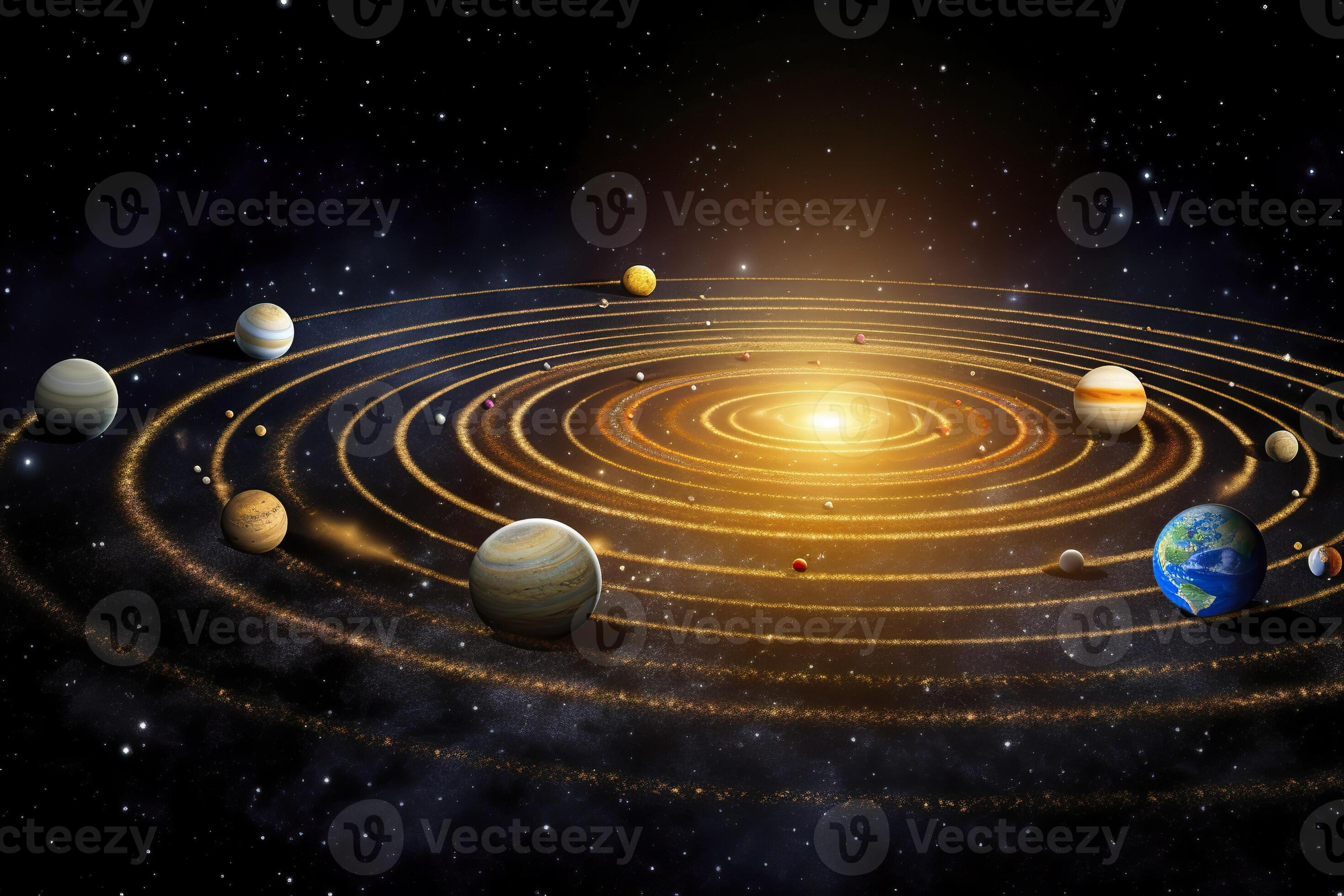 AI generated Our 3d Solar system with planets in orbits path. AI ...