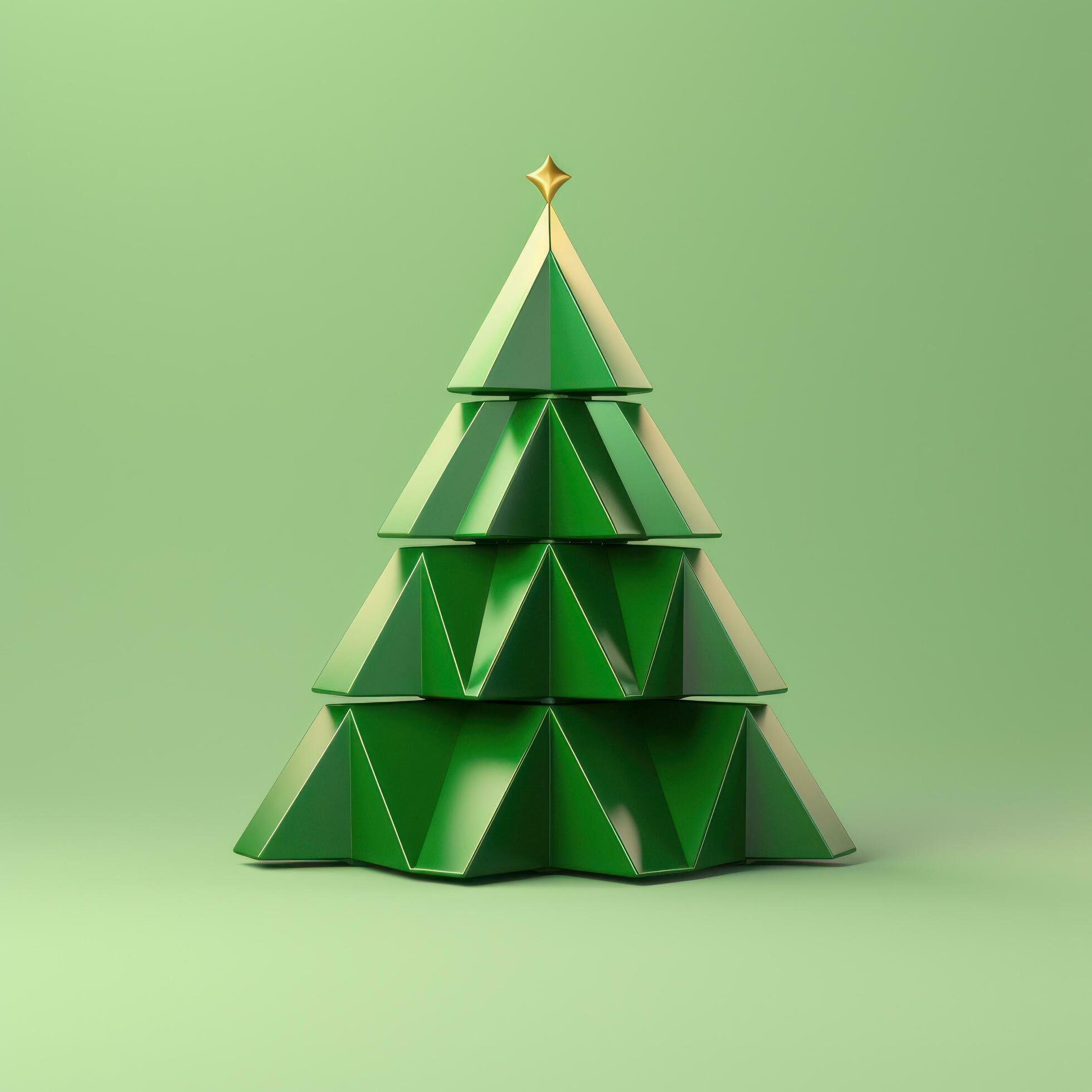AI generated a triangle christmas tree in a 3d rendering on a green ...