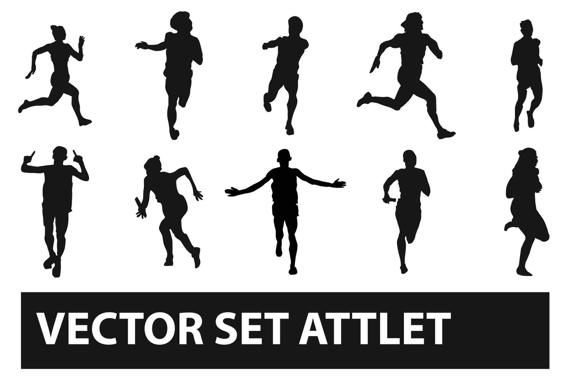 vector set of silhouettes of runner people, athlete, sportsmen, humans ...