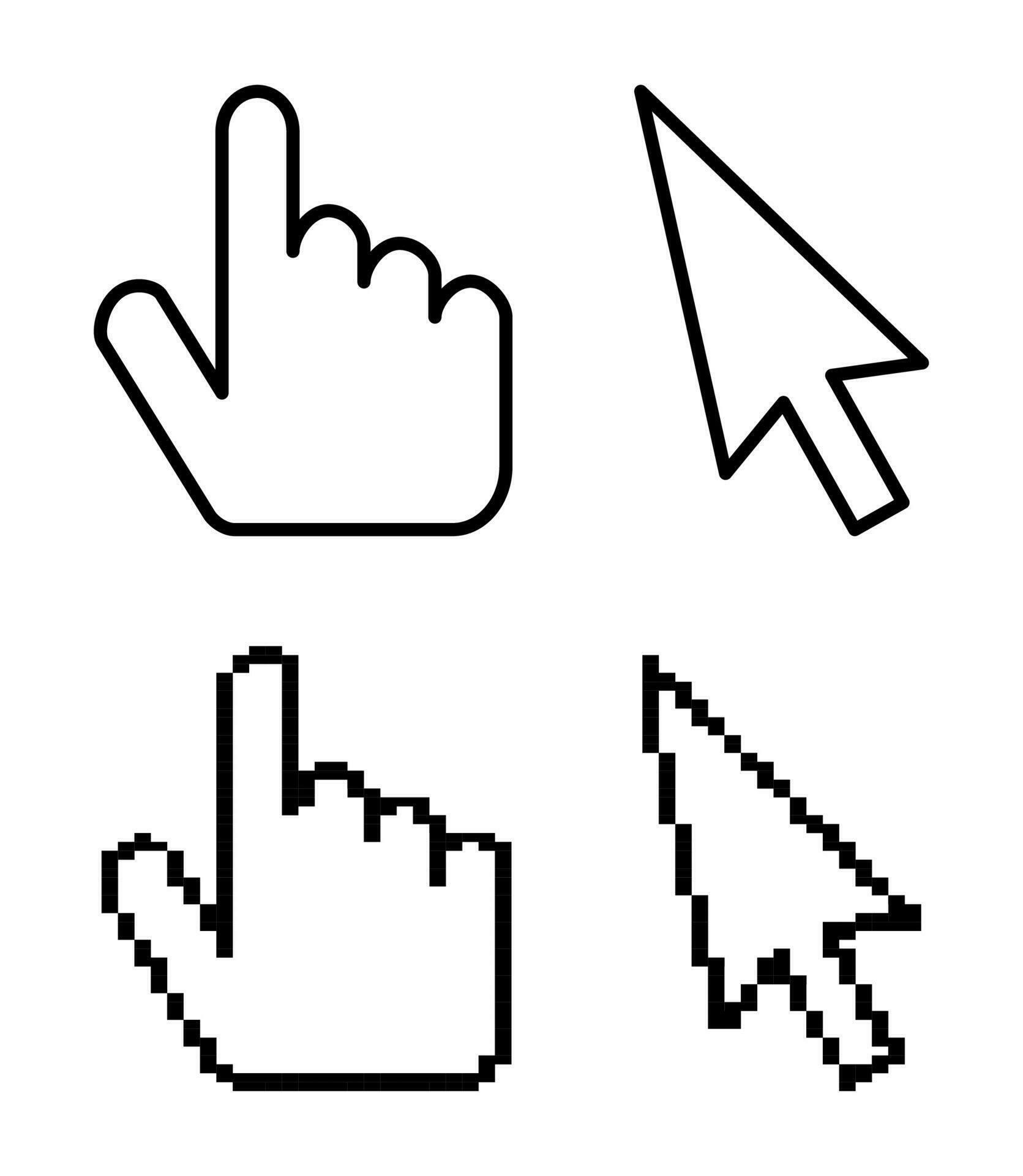 Mouse Cursor Icons Isolated Hand With Finger And Arrow Pointer Pixel