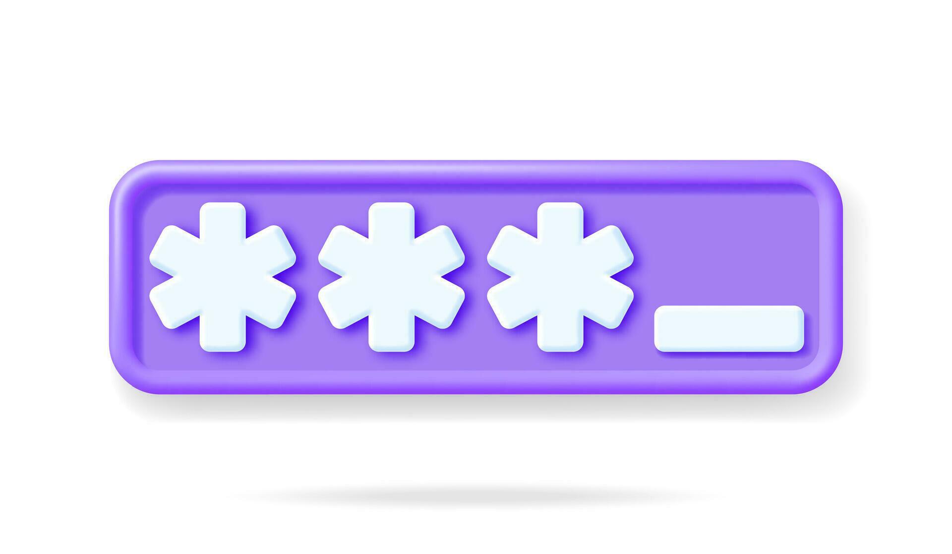 3D Locked Password Field Isolated On White. Render Password Hidden Stars in Wide Shape. Computer ...