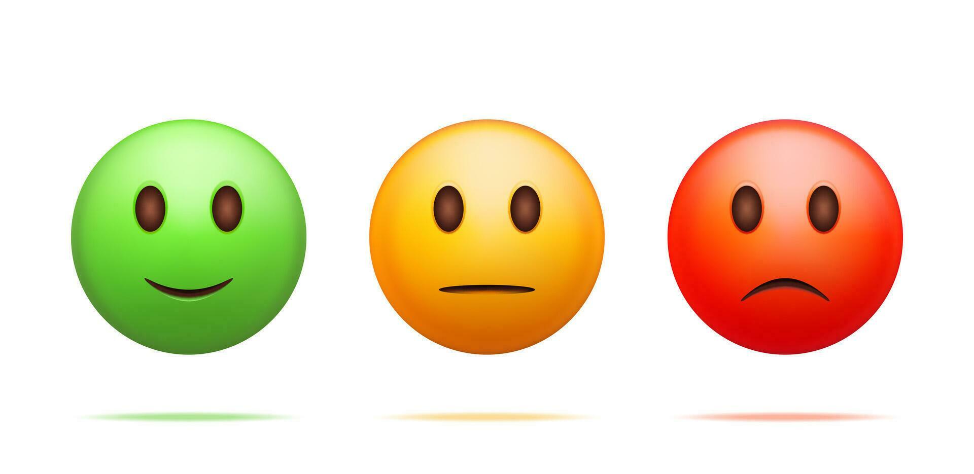3D Customer Rating Smile Emoticons Checklist Isolated. Render Positive, Neutral and Negative ...