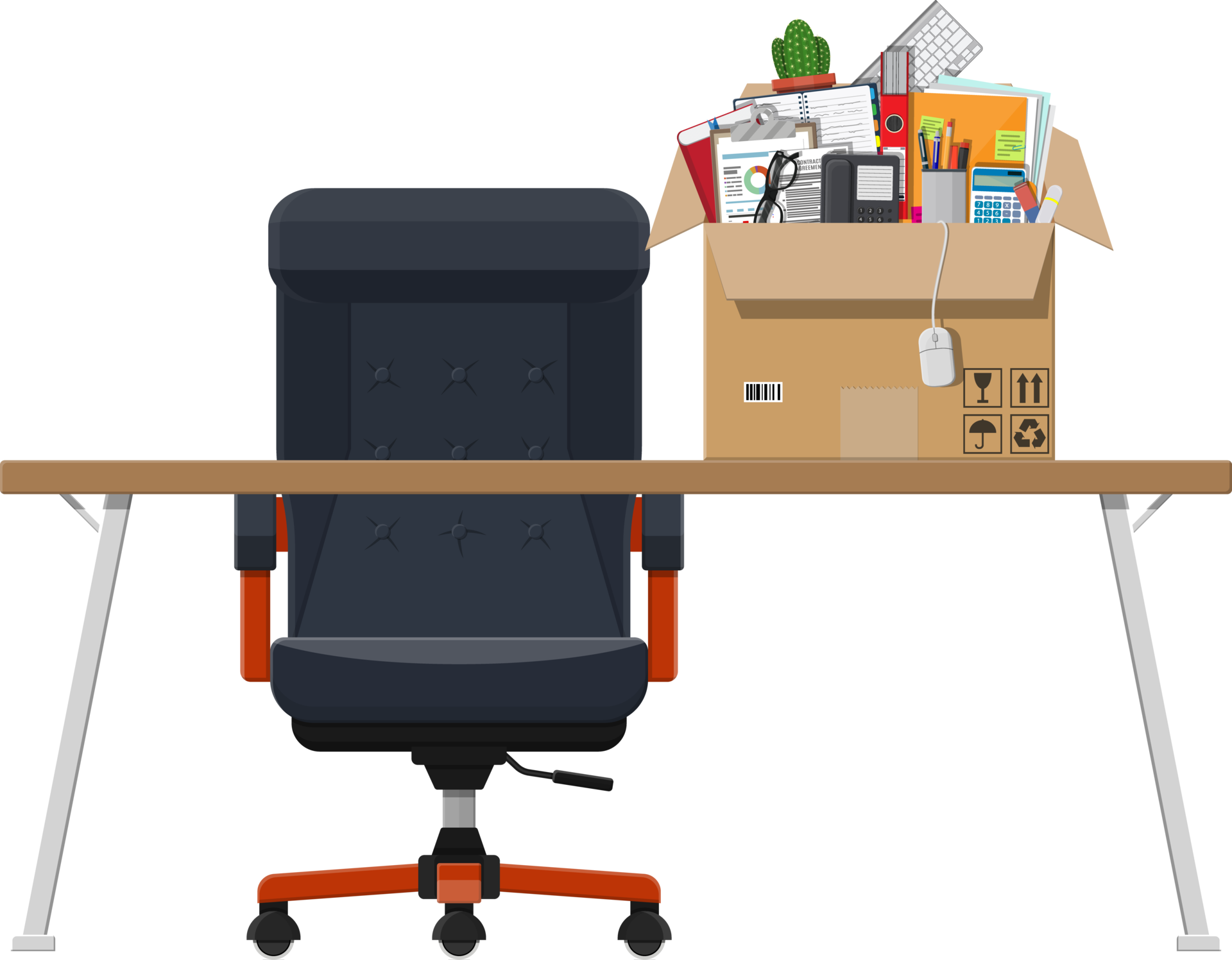 Office chair and table. Box with office goods 35856953 PNG Office chair and table. Box with office goods 35856953 PNG