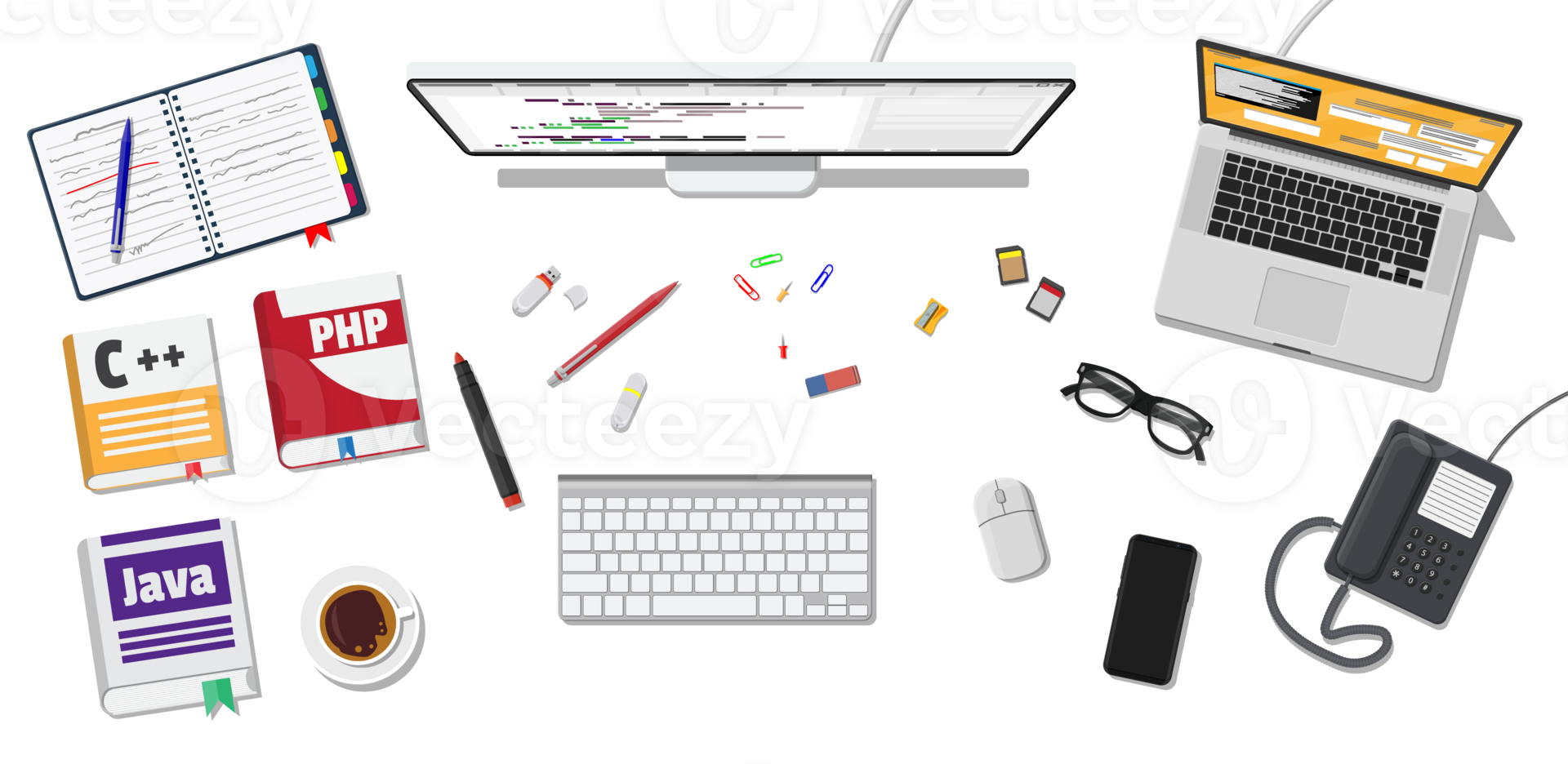 Workplace of programmer or coder 35857328 PNG