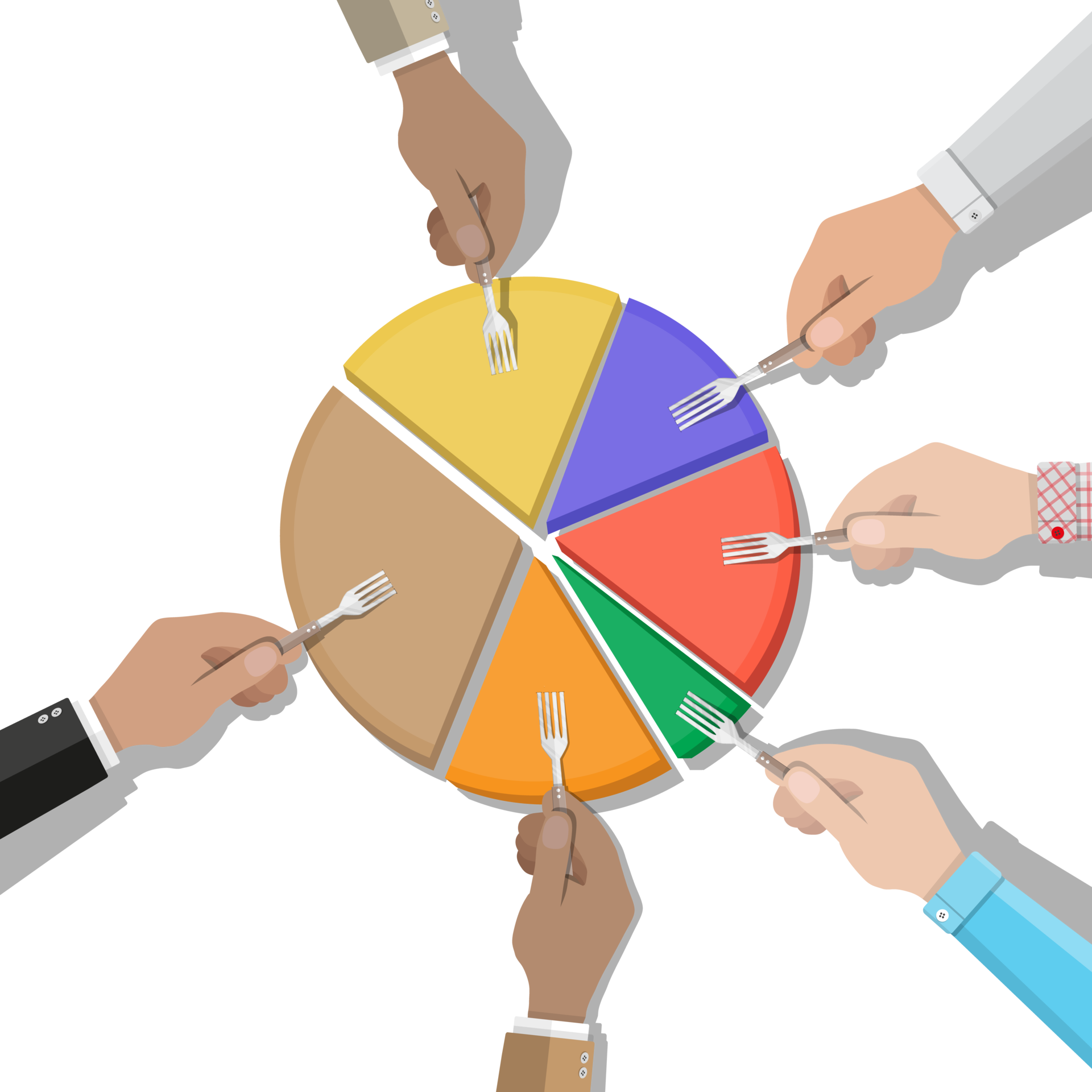 Hands with fork picking pie chart parts 35857776 PNG