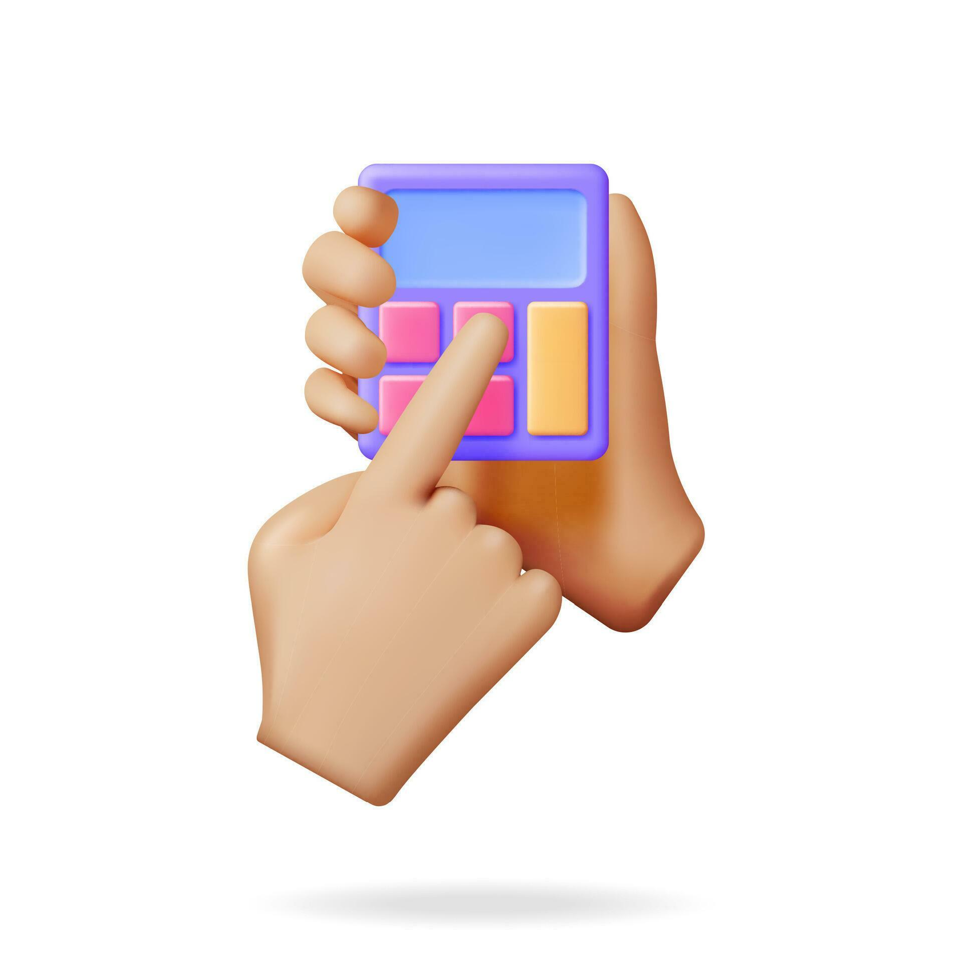 3D Modern Calculator and Hand Isolated. Render Mathematics Icon ...