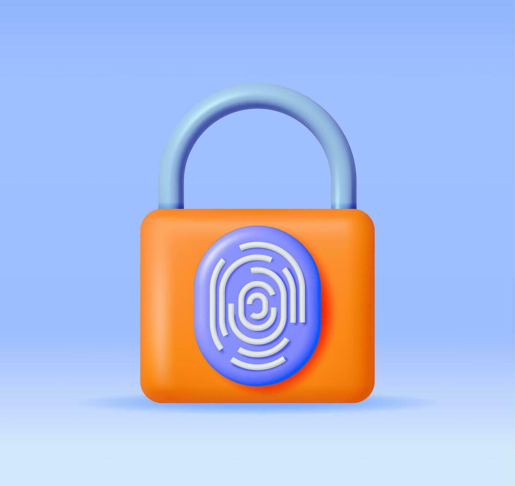 3d Fingerprint On Padlock Isolated Render Pad Lock With Finger Print Icon Identification And
