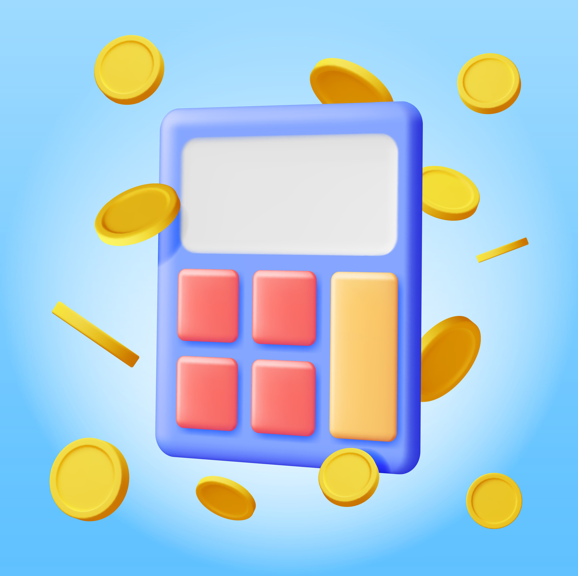 3D Modern Calculator with Golden Coins Isolated. Mathematics Icon. Financial Math Device with ...