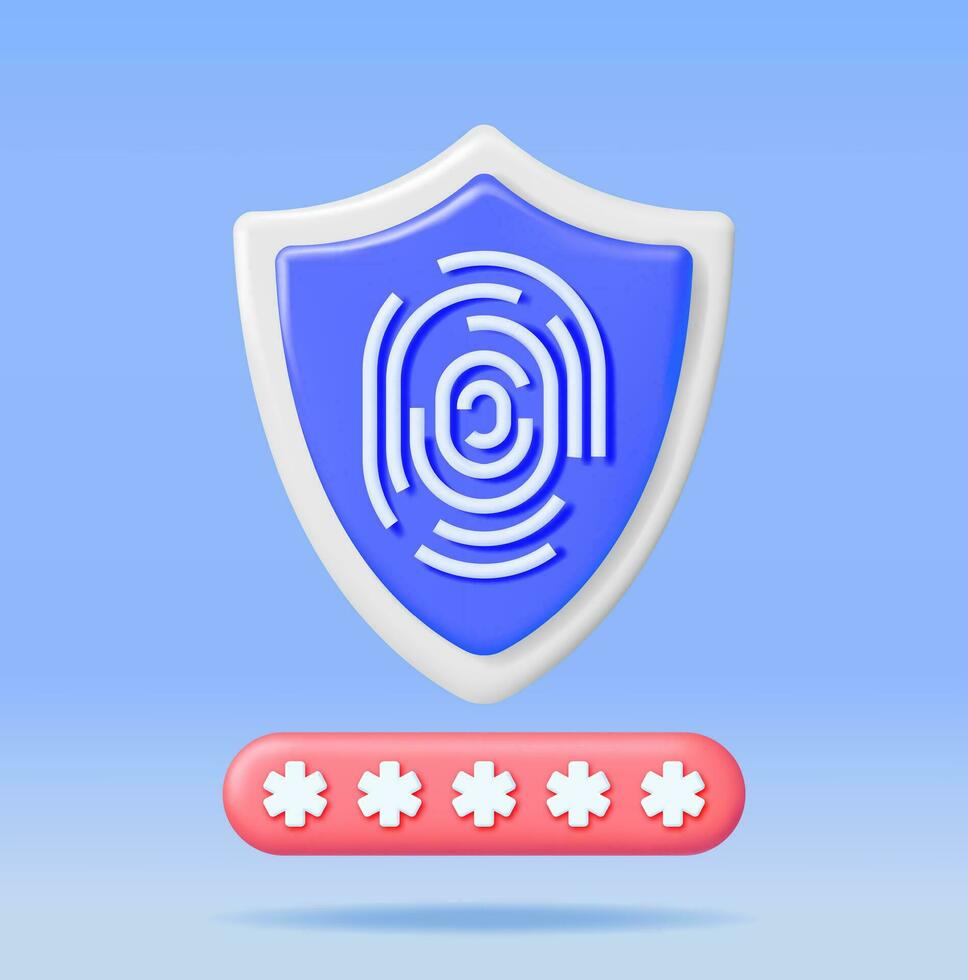 3d Locked Password Field And Fingerprint In Shield Render Password
