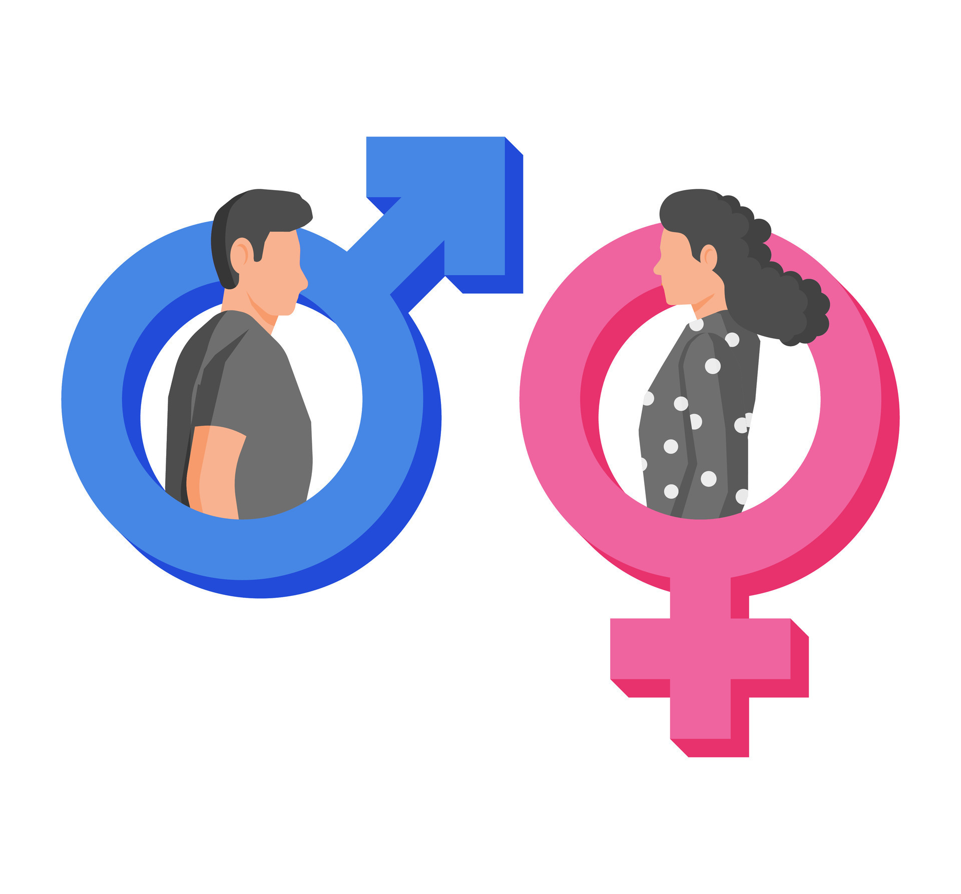 Rosado Y Azul Género Símbolo Con Mujer Y Hombre Caracteres Aislado En
